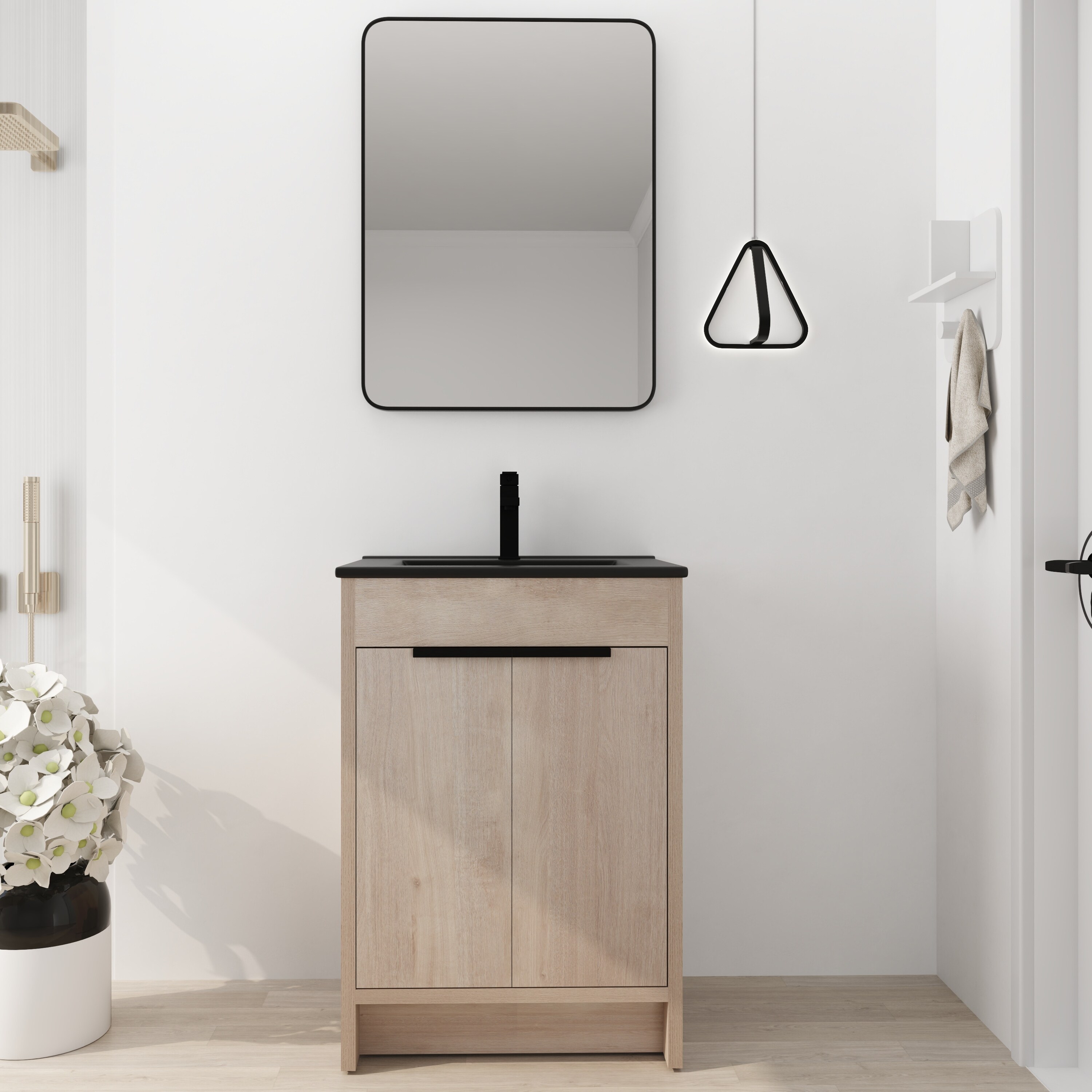 BNK 24/30/36/48 inch Freestanding Single Sink Bathroom Vanity with Soft Close Door and 1 ...