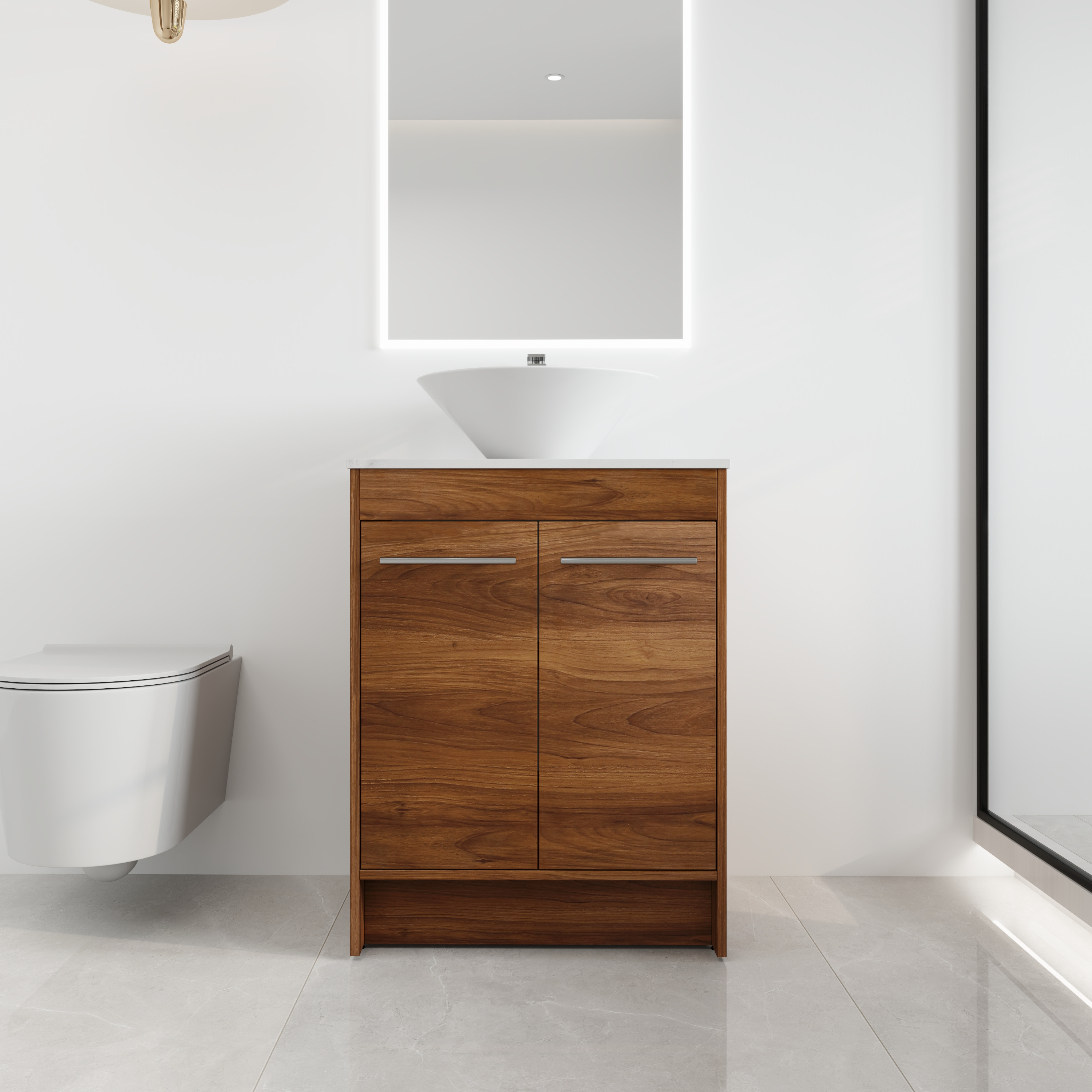 BNK 24 Inch Bath Cabinet, Freestanding Vanity with White Ceramic Sink, 2 Doors - Walmart.com