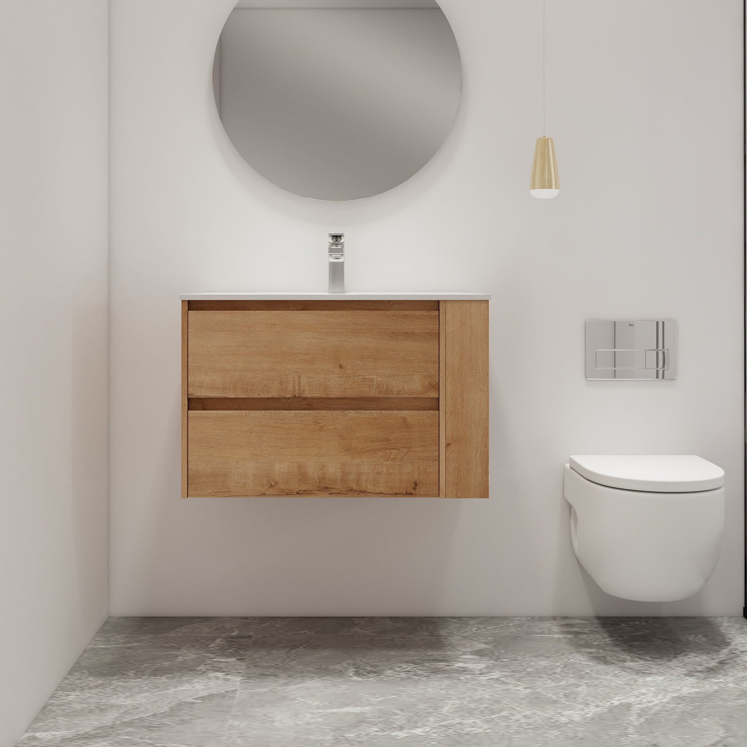 BNK 30 Inch Wall-Mounted Bathroom Vanity with White Resin Basin Sink, Modern Floating Bathroom ...