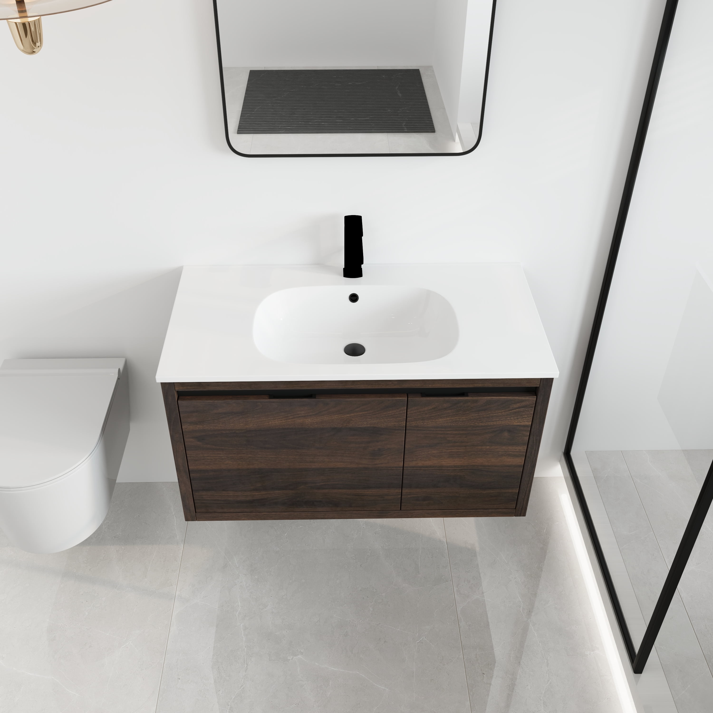 BNK 30'' Wall-Mounted Bathroom Vanity with White Resin Basin Sink,Modern Floating Bathroom ...