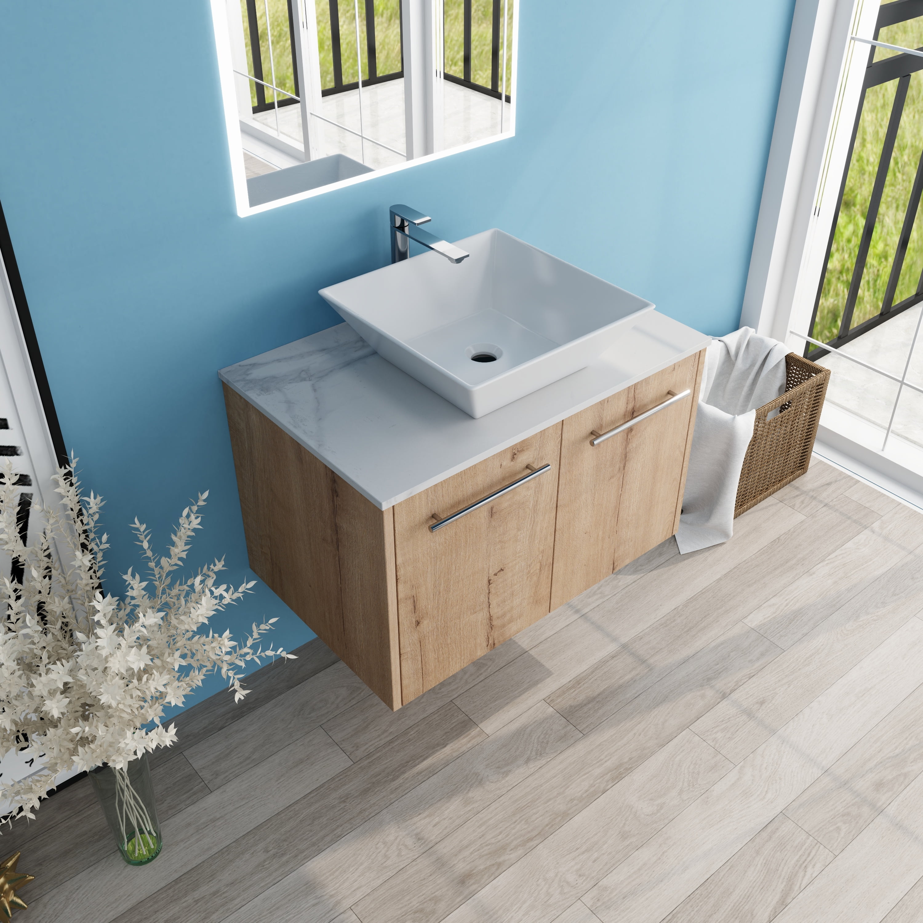 BNK 30 inch Bathroom Vanity with Sink, Wall-Mounted Bathroom Vanity, Modern Floating Vanity and ...