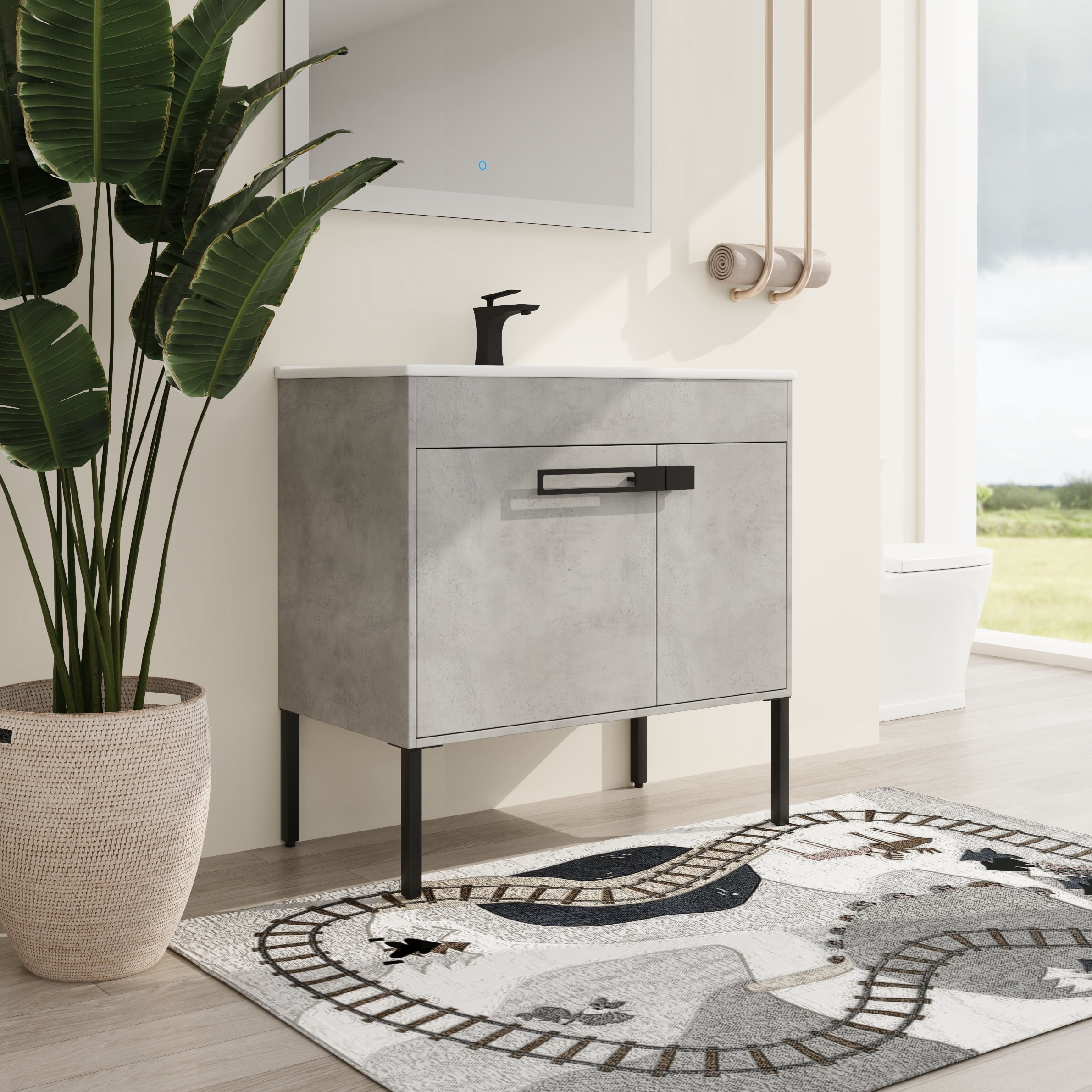 BNK 36 Inch Freestanding Bathroom Vanity with White Ceramic Sink, Modern Floating Bathroom ...