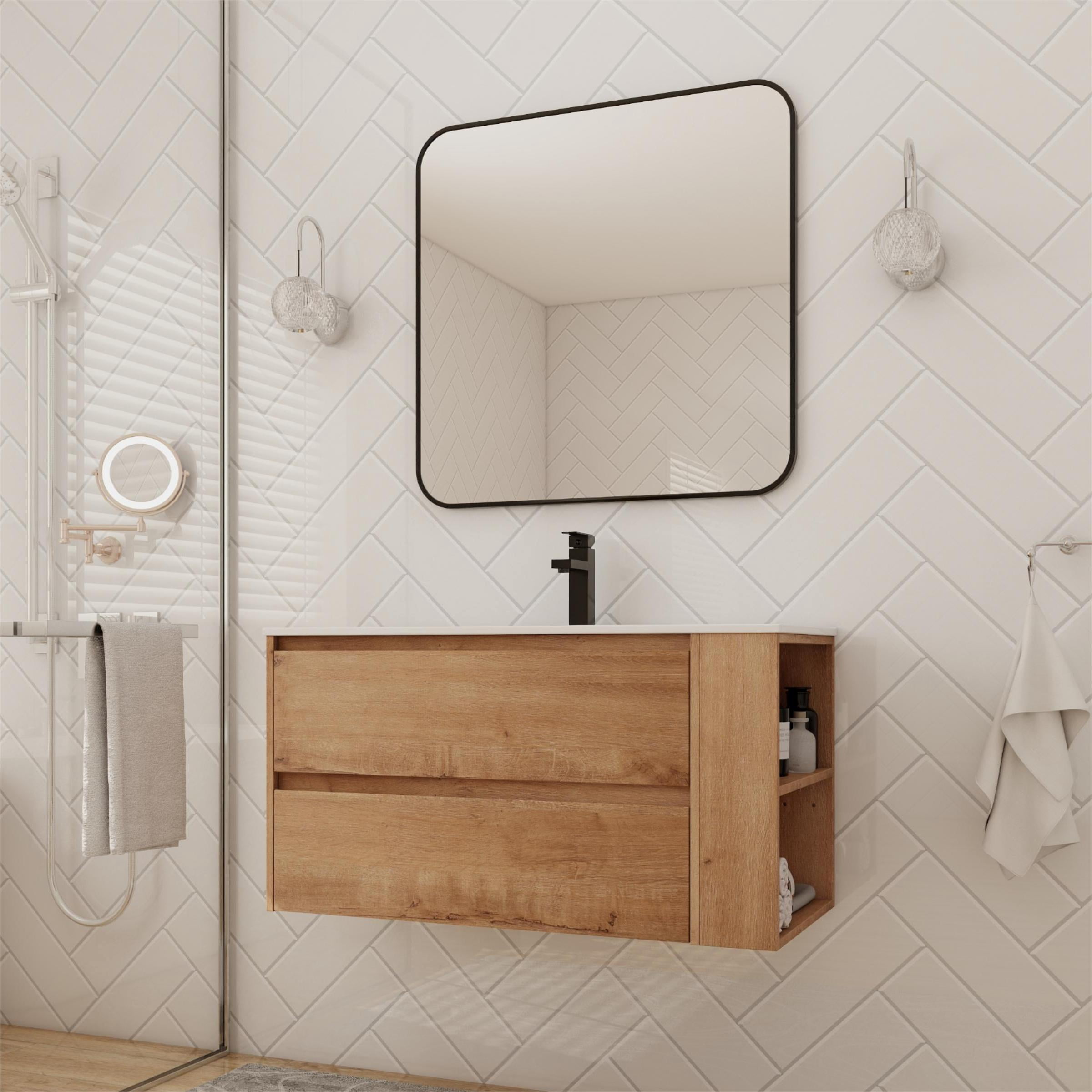 BNK Wood Bathroom Vanity with Sink 36 inch, Brown Bathroom Cabinet Wall ...