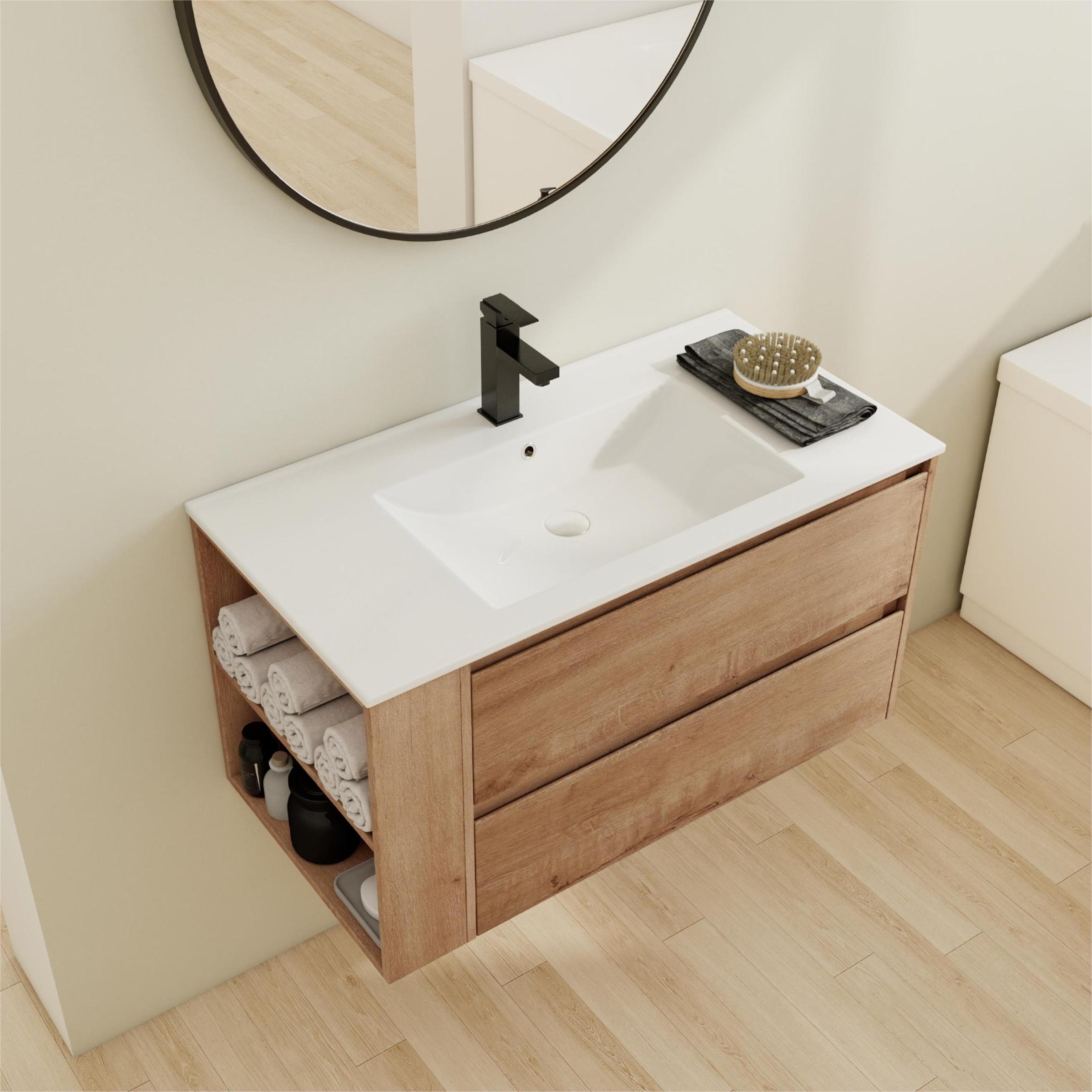 Modern Bathroom Vanity Cabinet with Sink, Wall Mounted Floating Storage ...