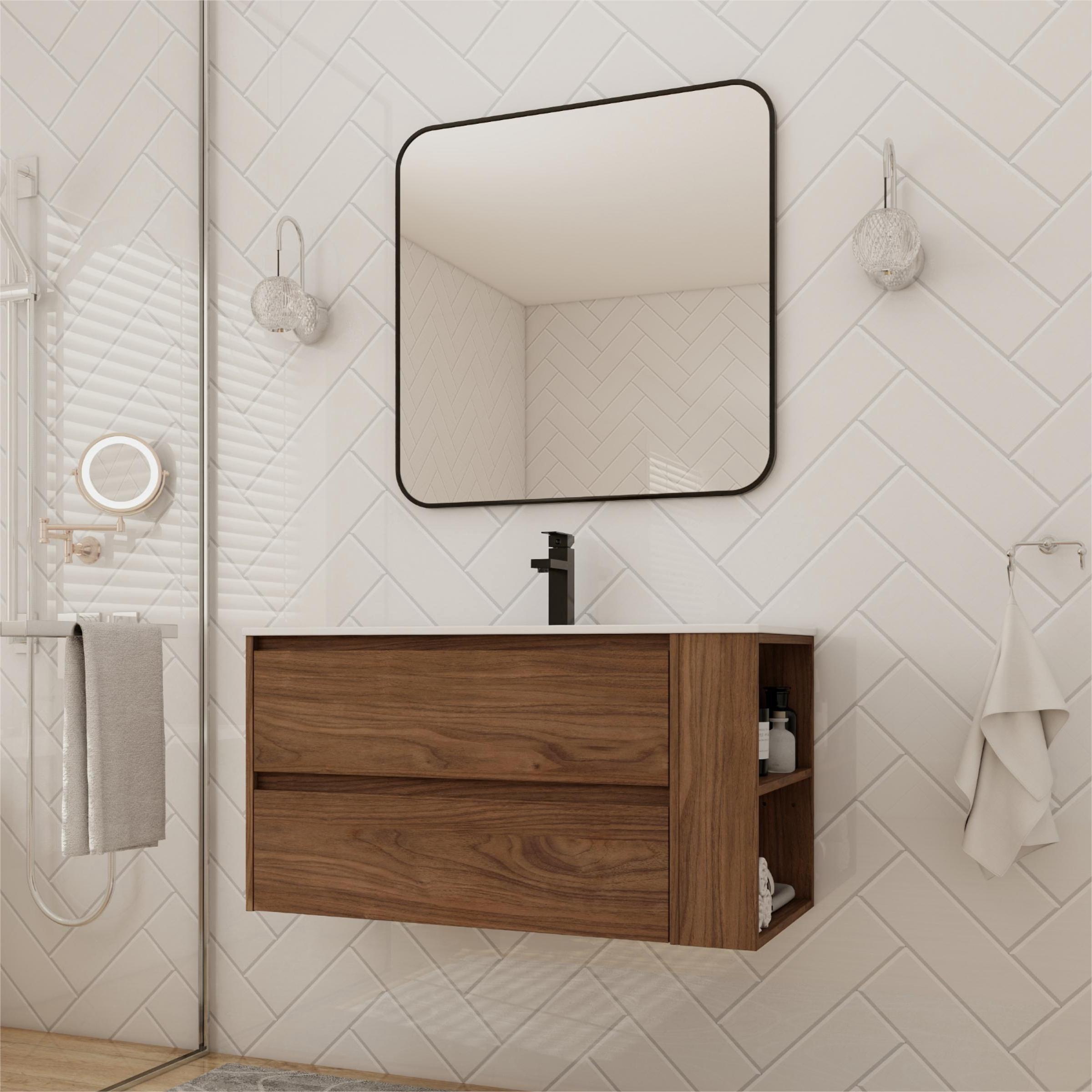 BNK Wood Bathroom Vanity with Sink 36 inch, Brown Bathroom Cabinet Wall ...