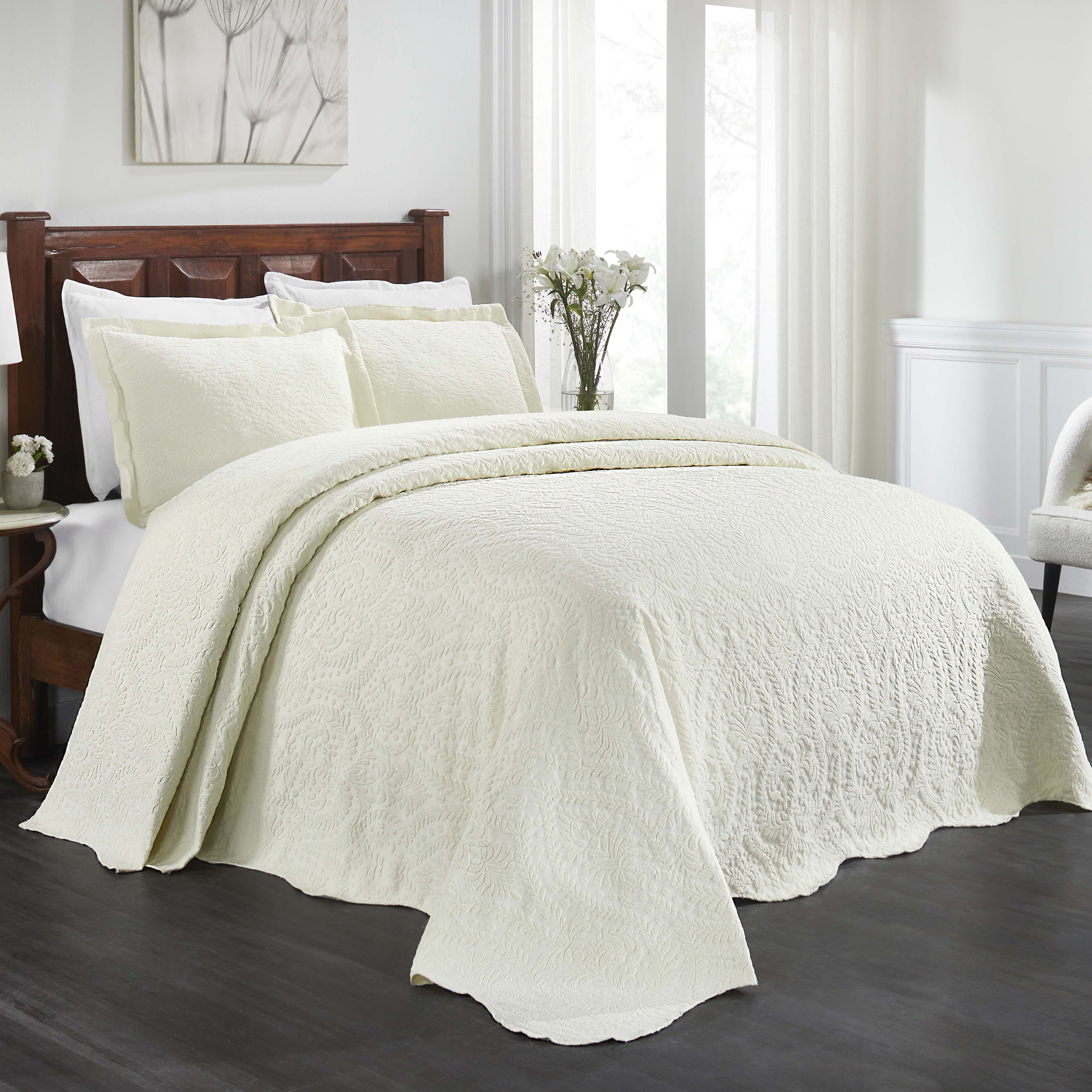 Lush Decor Ruffle Skirt 3-Piece Ivory Bedspread Set - Walmart.com