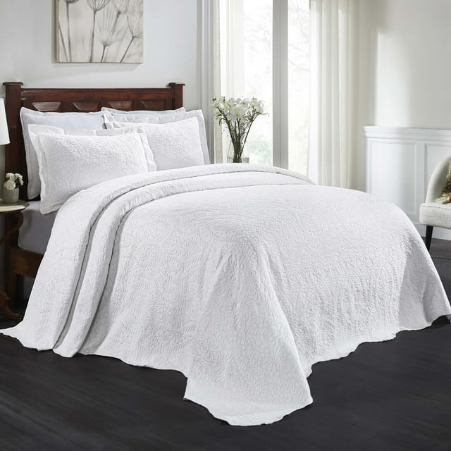 BNM 3 Piece Floral Cotton Blend White Bedspread Set, Full - Walmart.com