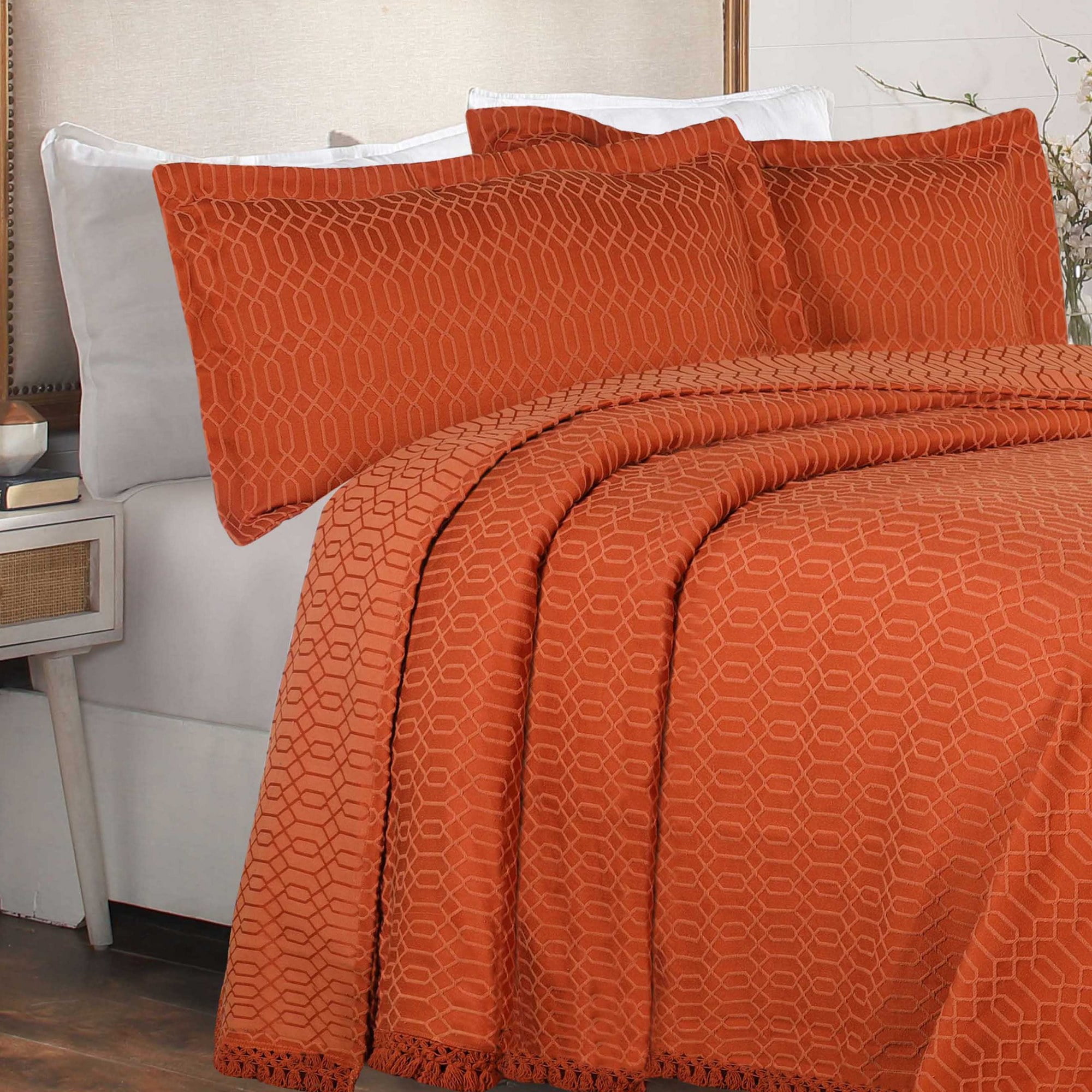 BNM 3 Piece Modern Cotton Blend Rust Bedspread Set, Queen - Walmart.com