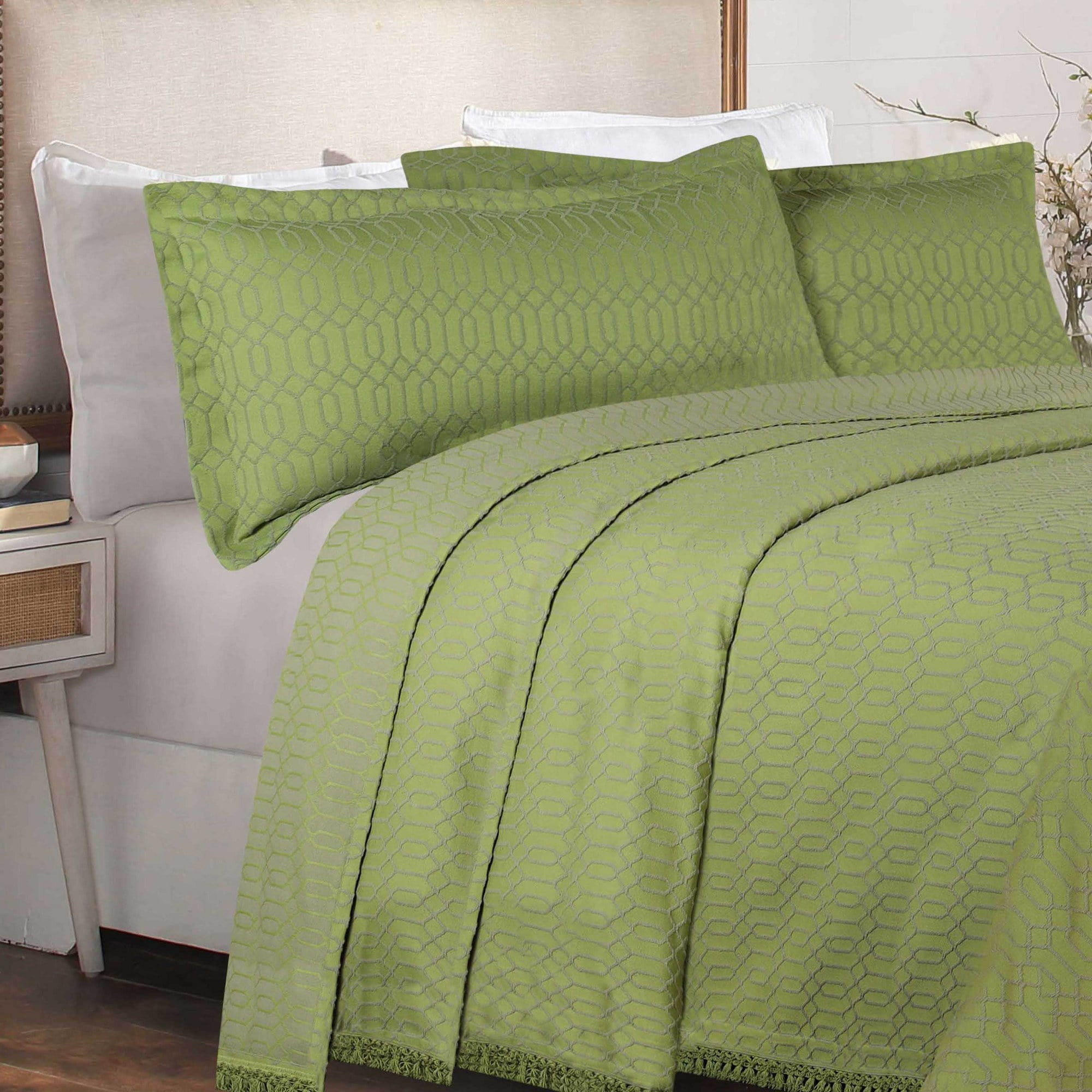 BNM 3 Piece Modern Cotton Blend Sage Bedspread Set, Full - Walmart.com