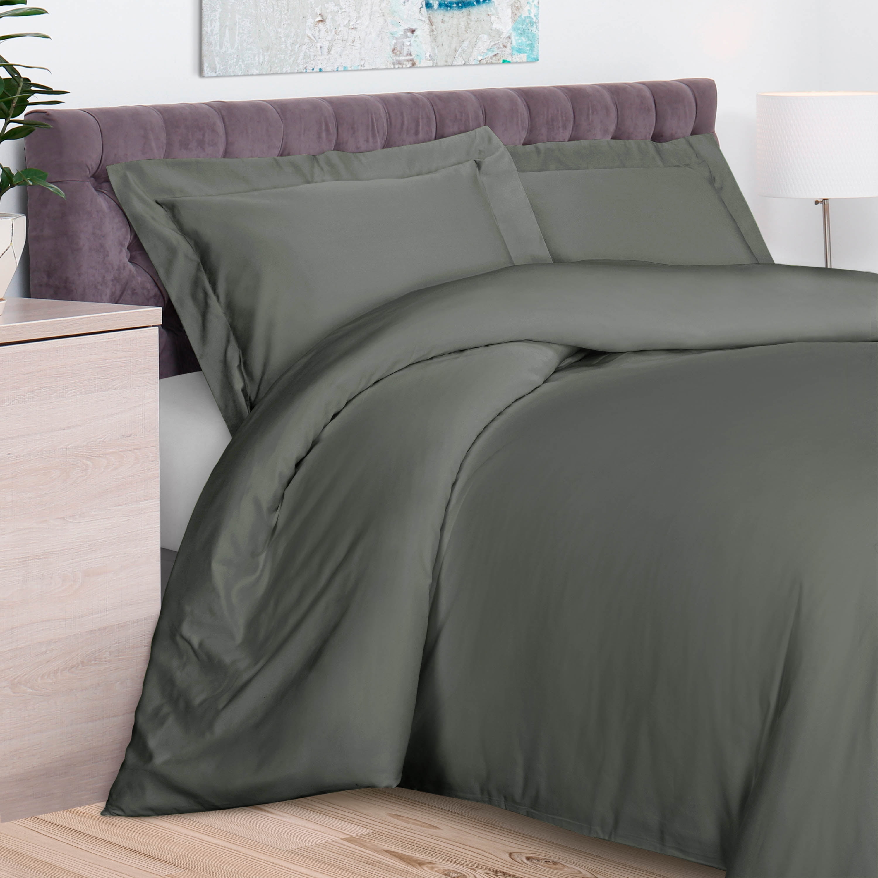 BNM 300 TC Rayon From Bamboo Duvet Cover Set, Full/ Queen, Grey ...
