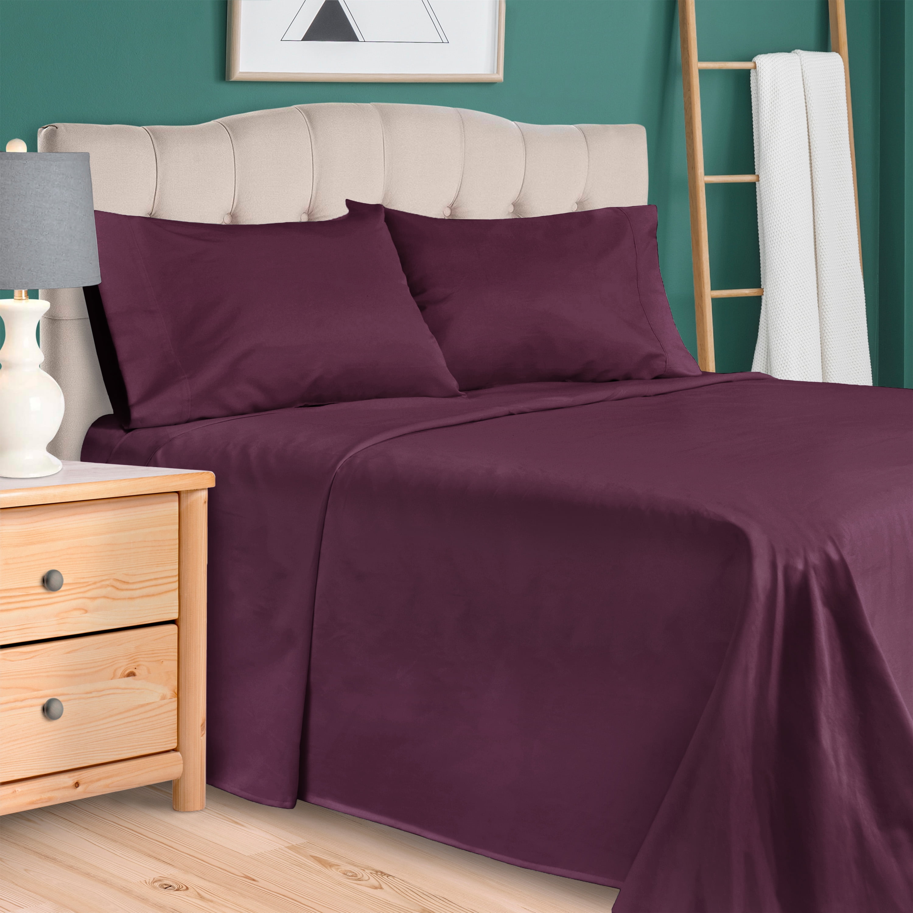 BNM 300 Thread Count Egyptian Cotton Sheet Set, King, Plum - Walmart.com