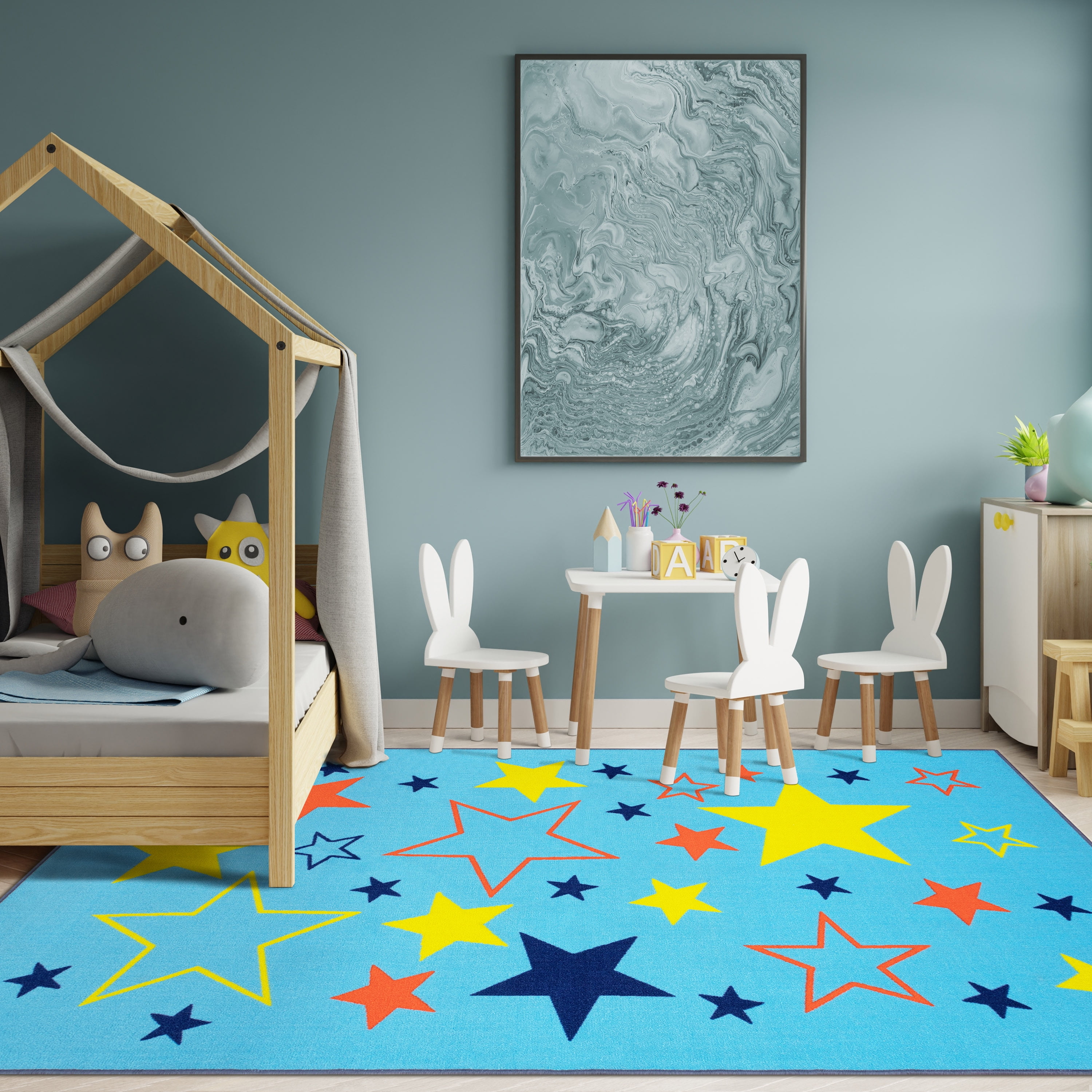 BNM All Star Kids Washable Indoor Area Rug, 8' x 10', Blue - Walmart.com