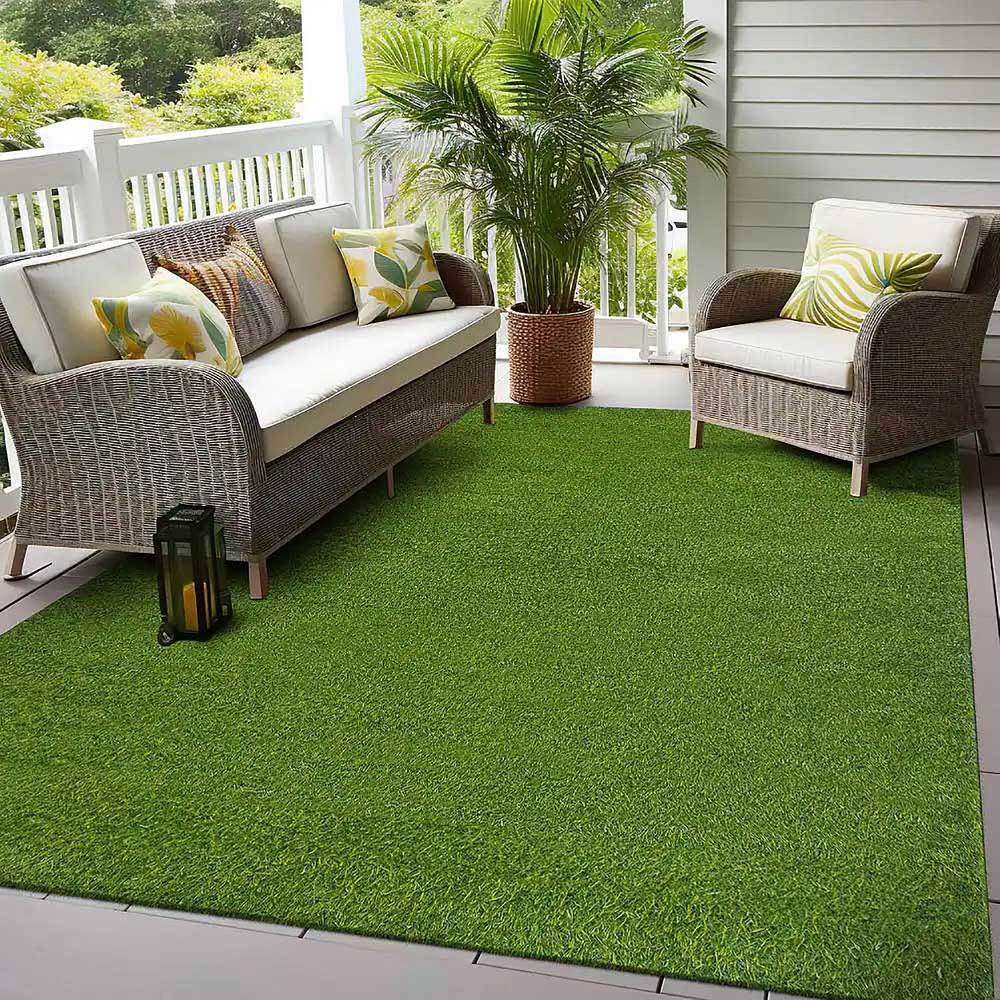 BNM Artificial Fake Grass Indoor/ Outdoor Area Rug, 6' x 12', Green ...
