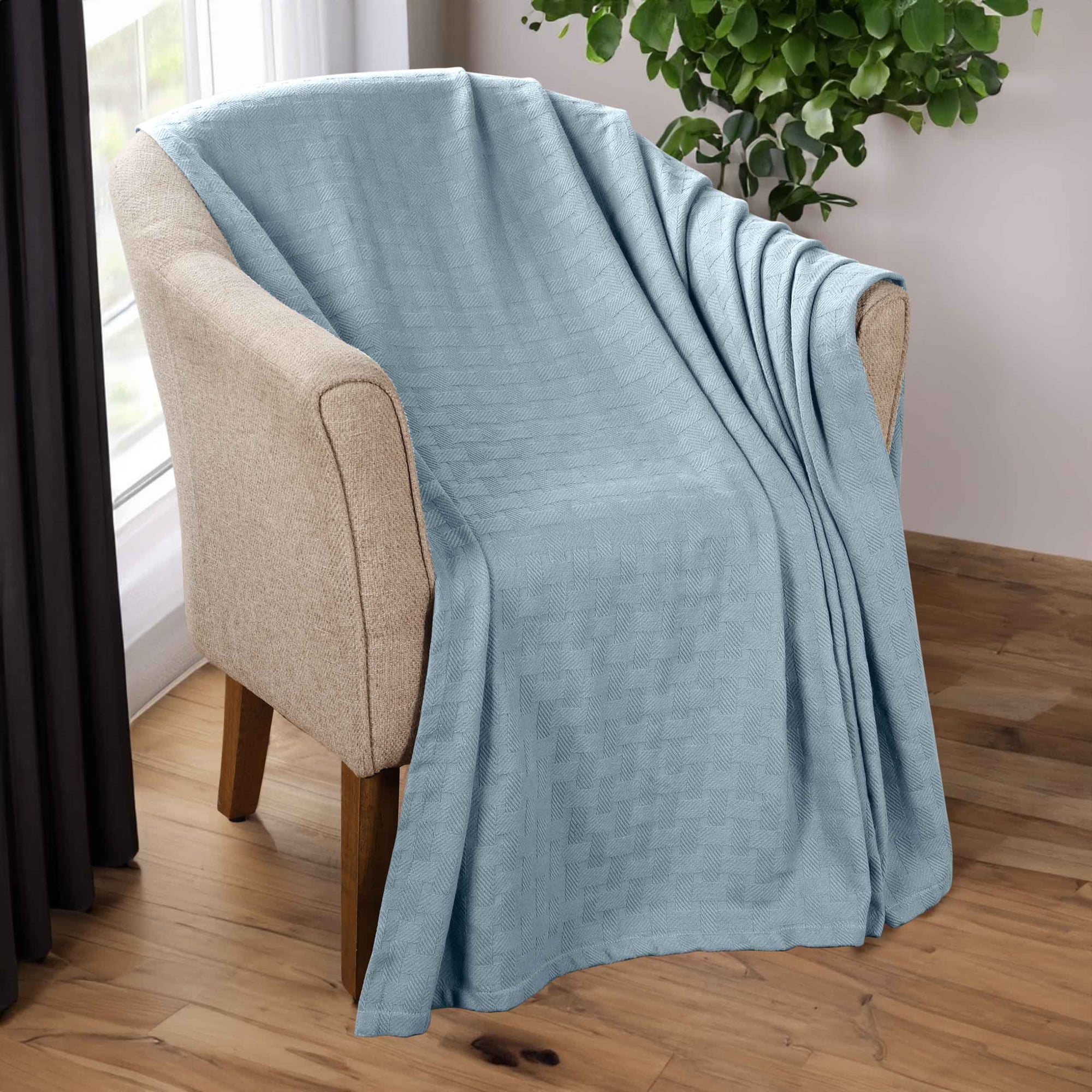 BNM Basketweave Cotton Blanket, Throw, Light Blue - Walmart.com