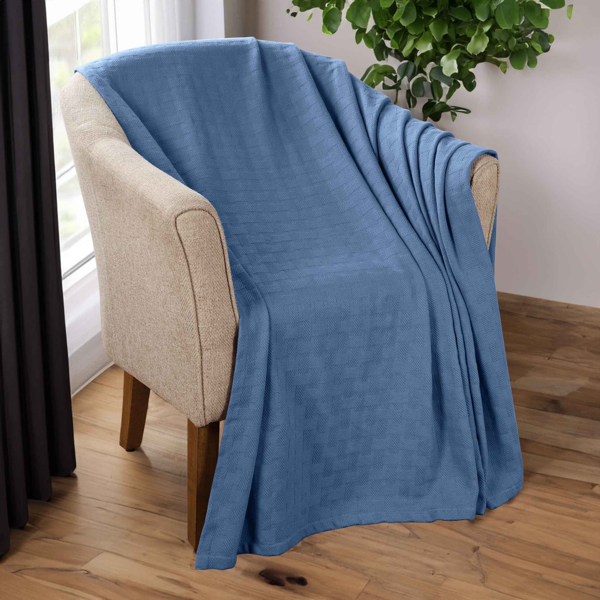 BNM Basketweave Cotton Blanket, Twin, Denim Blue - Walmart.com