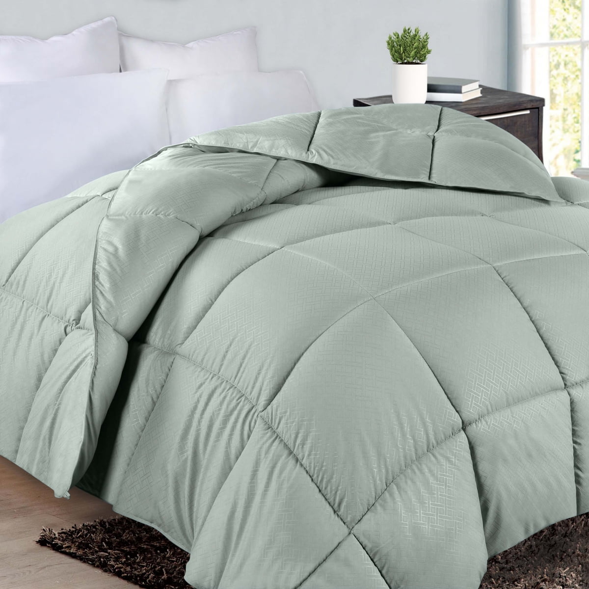 BNM Basketweave Plush Down Alternative Comforter, Twin XL, Jade ...