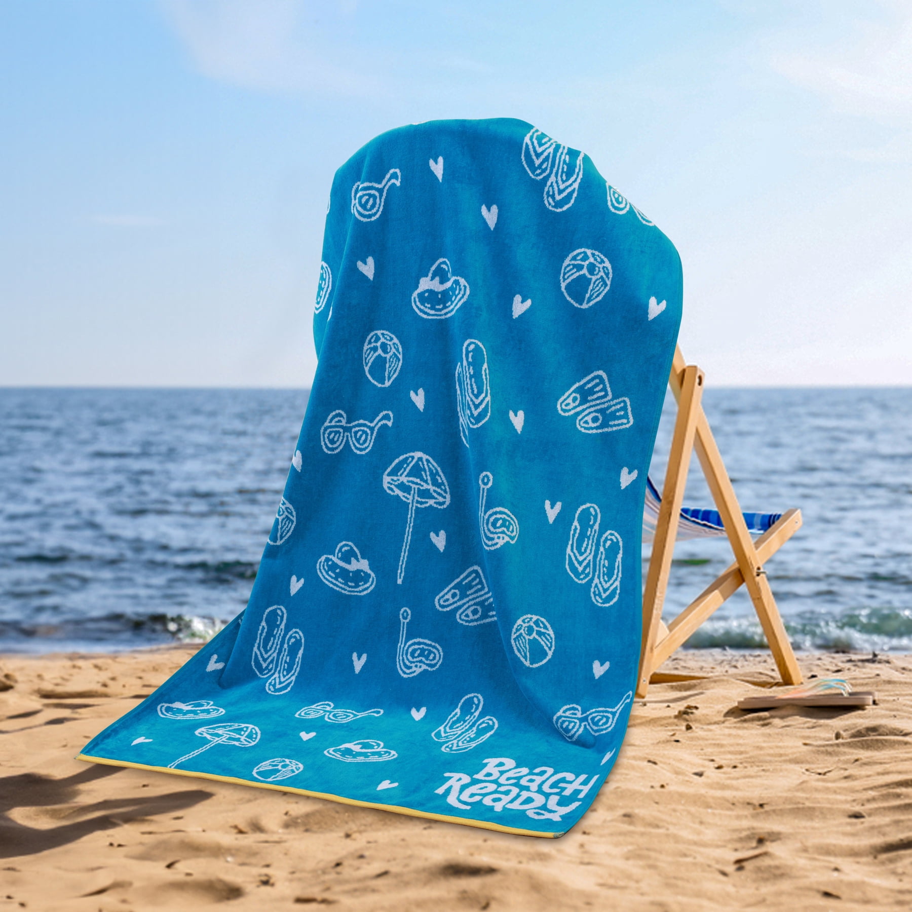 BNM Beach Ready Cotton Large Oversized Beach Towel, 34" x 68", Blue ...