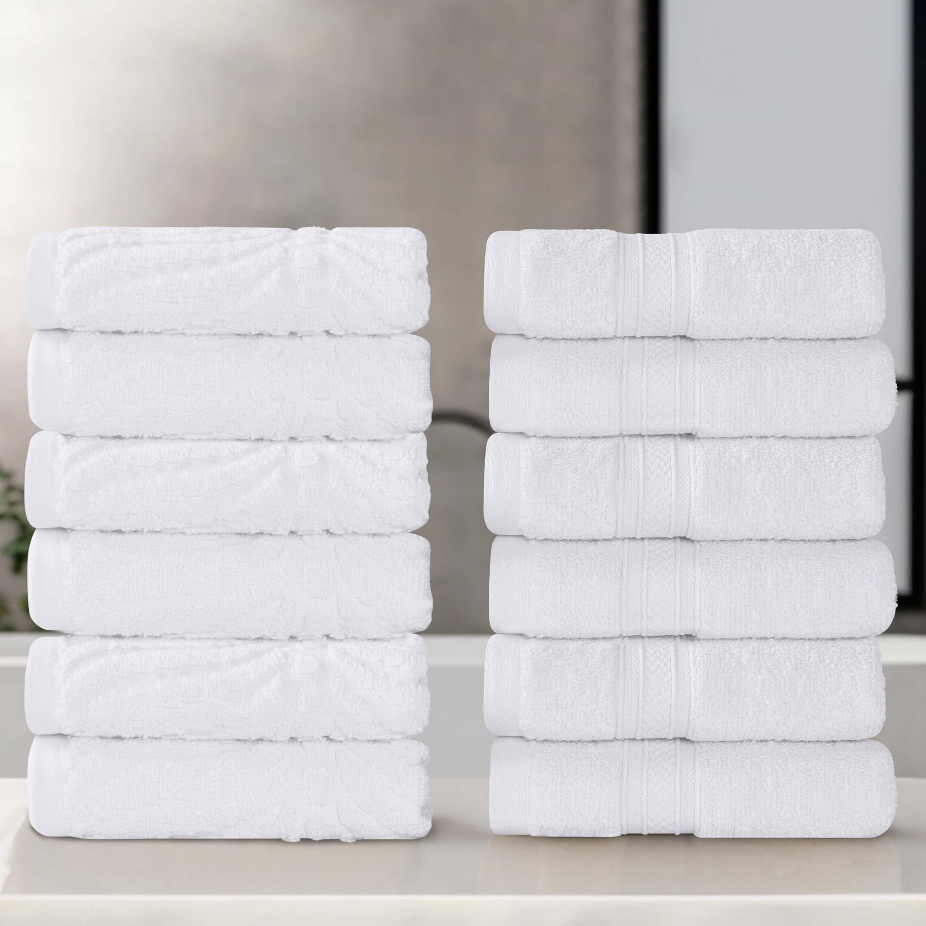 BNM Chevron Zero Twist Cotton Face Towel Washcloth Set of 12, White ...