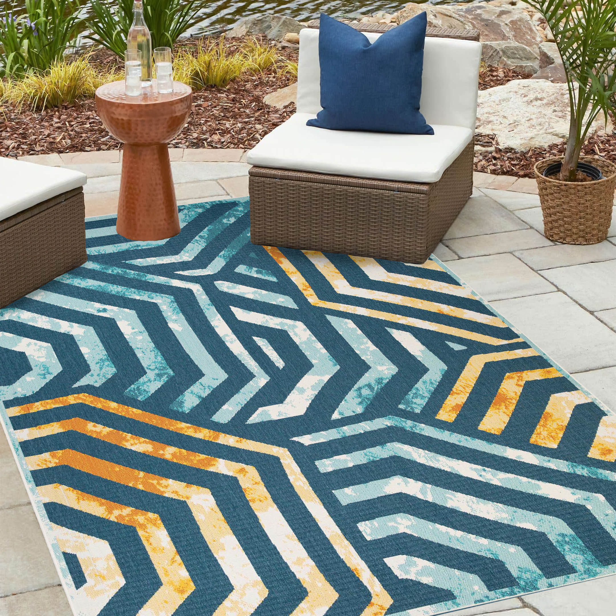 Well Woven Fiora Blue Modern Geometric Stripes & Boxes Pattern Area Rug ...