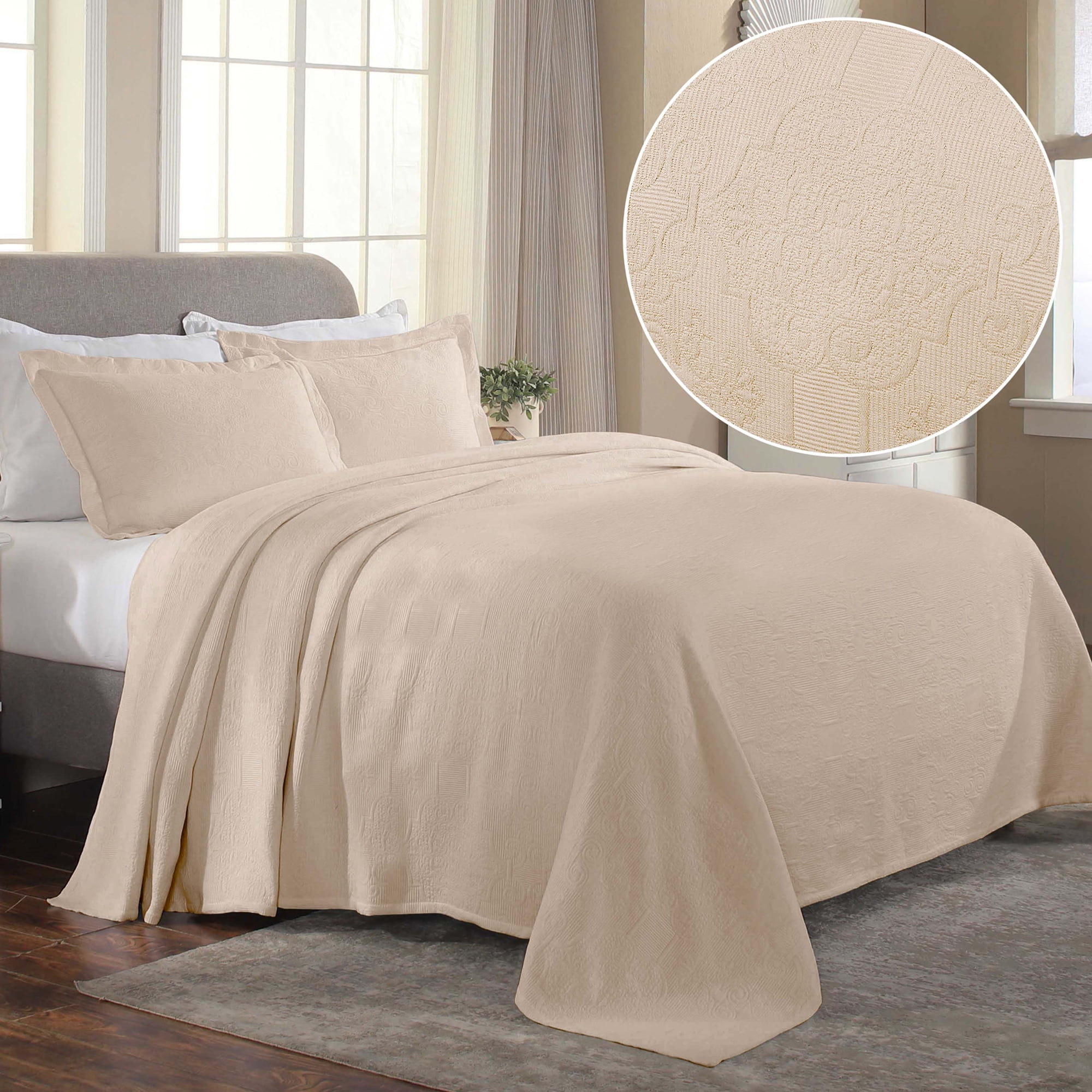 BNM Cotton 3 Piece Matelasse Bedspread Set, Linen, King - Walmart.com