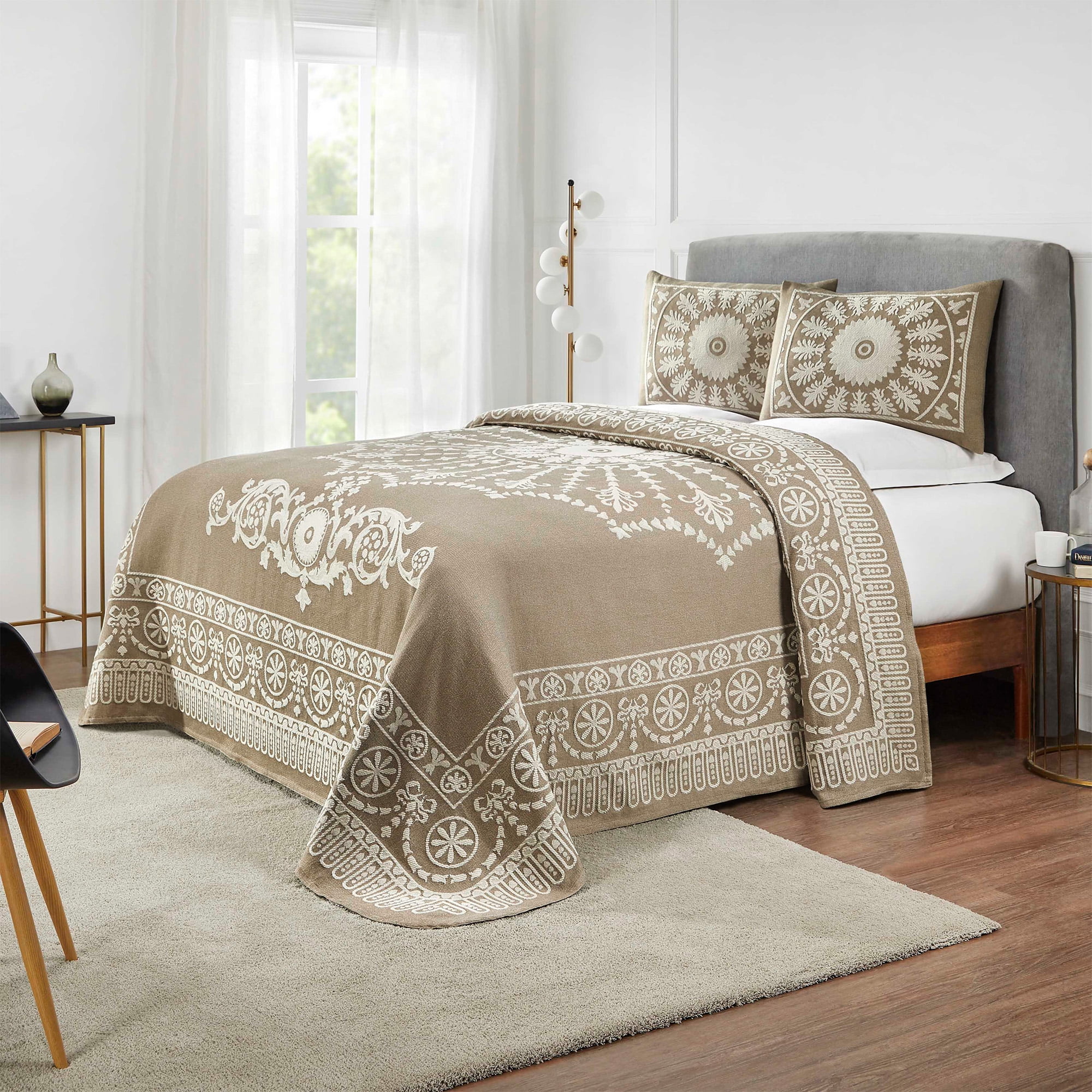 BNM Cotton Blend Classic Medallion Bedspread Set, Full, Taupe - Walmart.com