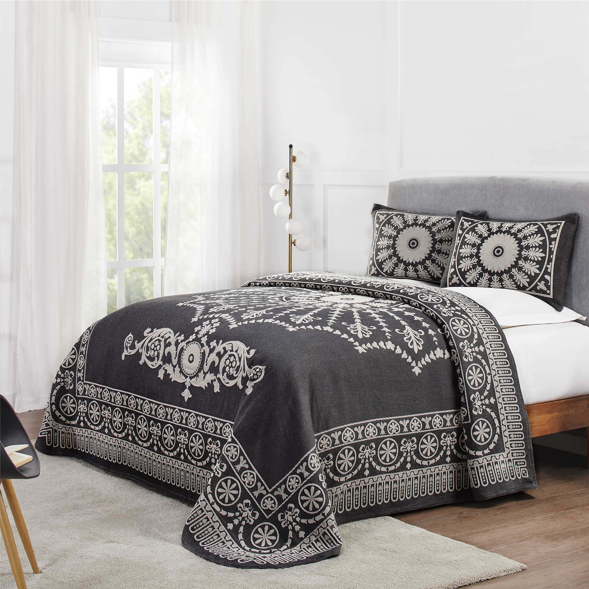 Better Trends Gray Ashton Medallion 100% Cotton Bedspread, for Adult ...