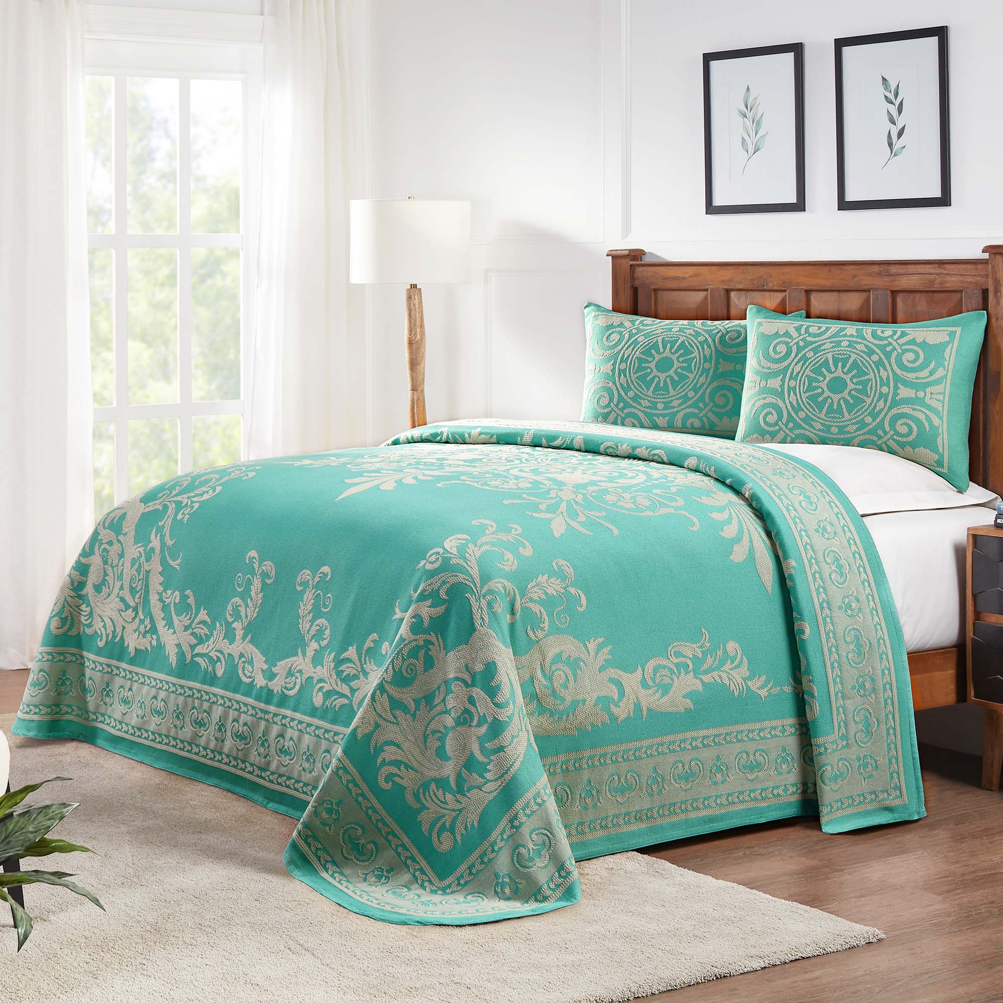 Veggie Dye Block Print Tapestry Cotton Bedspread 108" x 88" Full-Queen ...