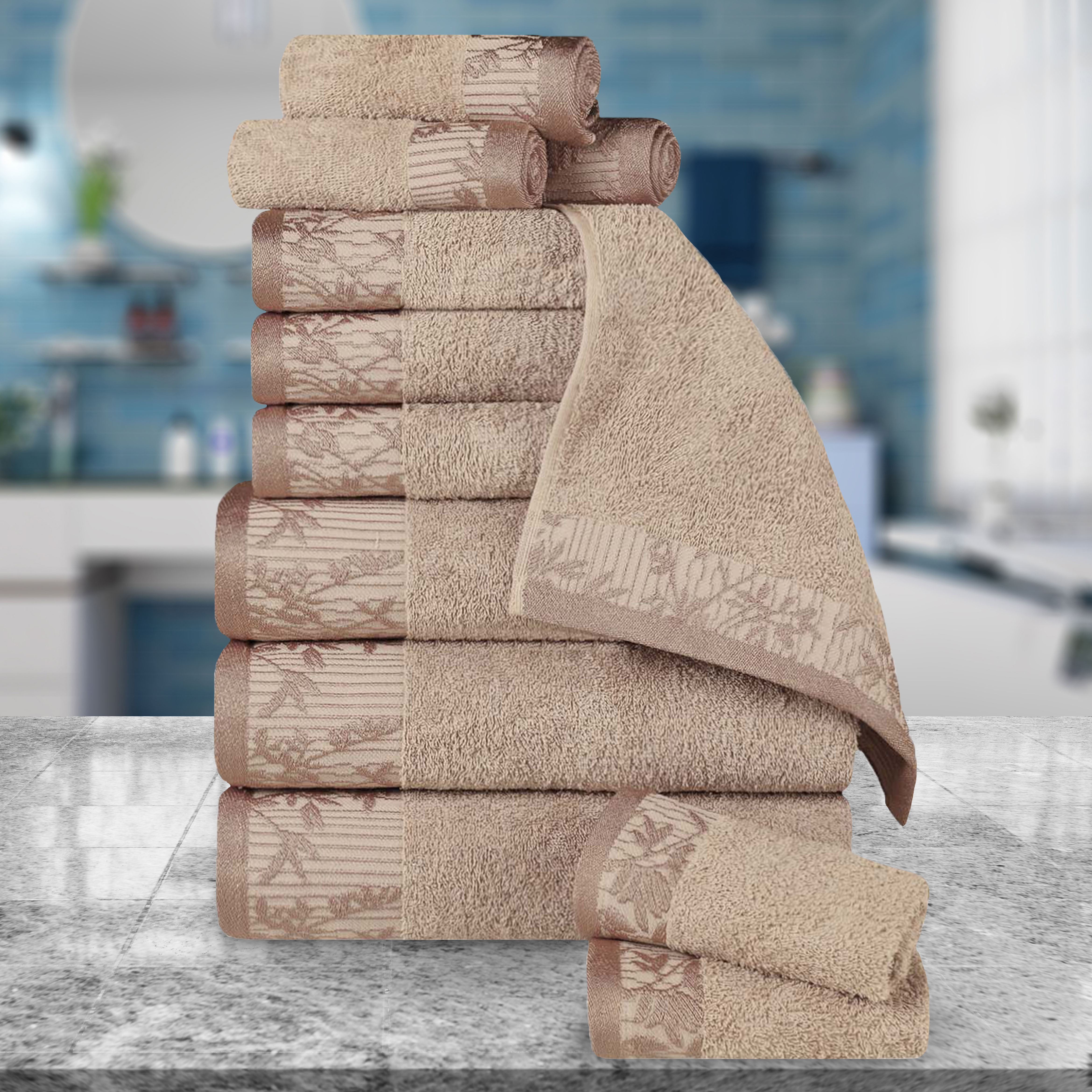 BNM Cotton Floral Border 12 Piece Assorted Towel Set, Frappe - Walmart.com