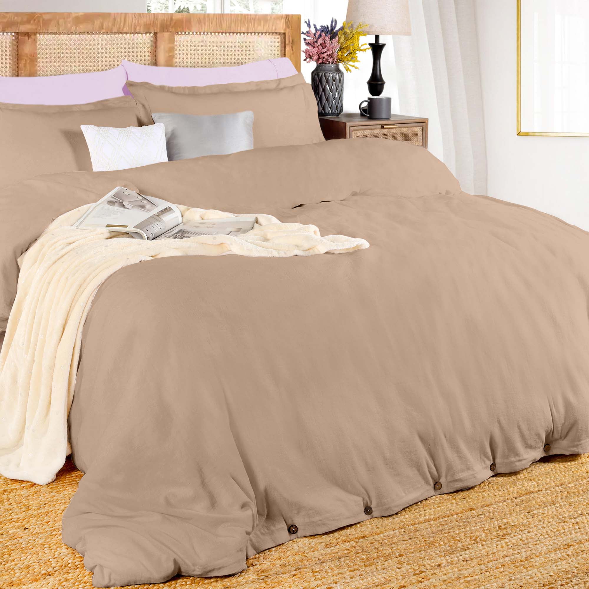 BNM Cotton Linen Blend Duvet Cover Set, Full/ Queen, Tan - Walmart.com