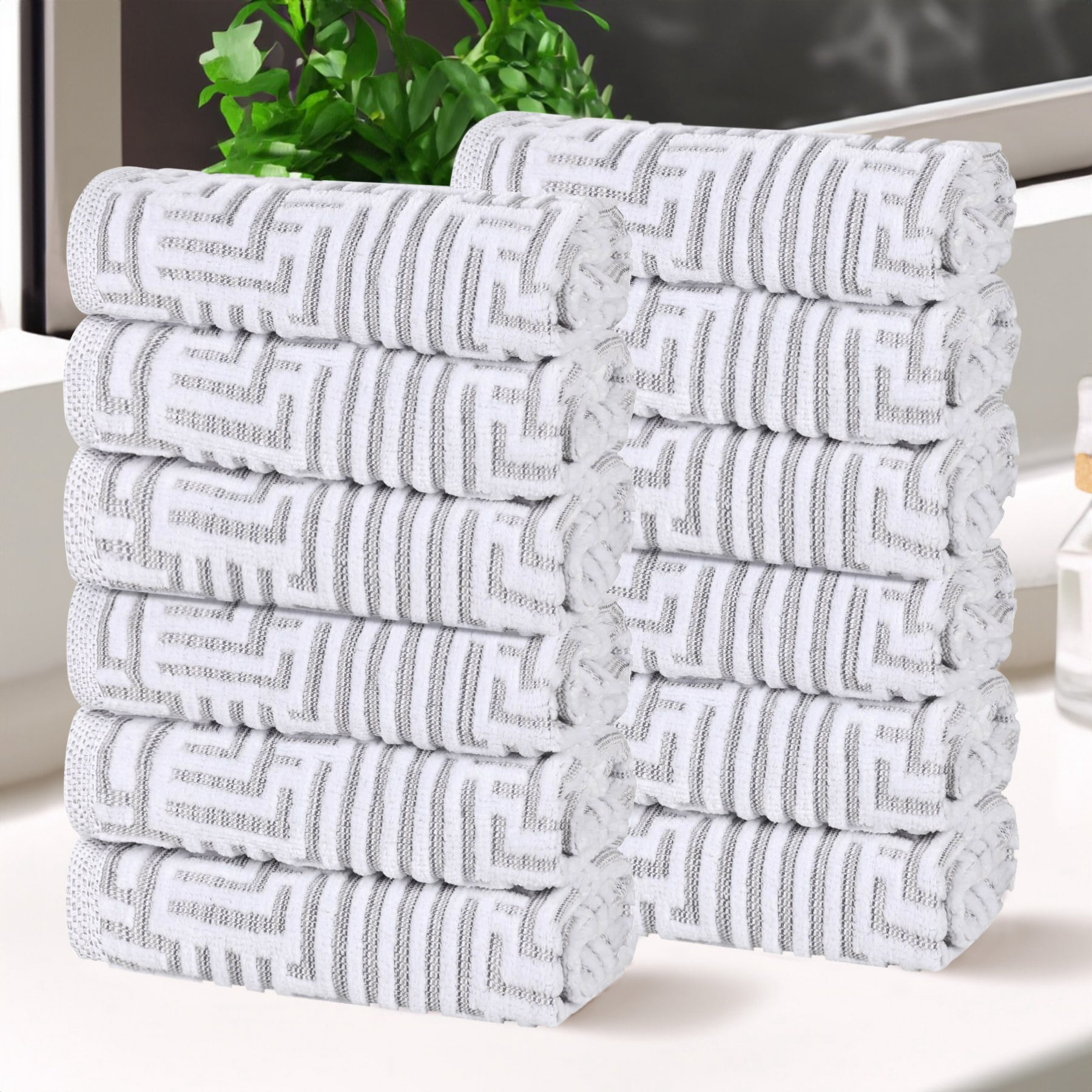 BNM Cotton Modern Face Towel / Washcloth Set of 12, Platinum - Walmart.com