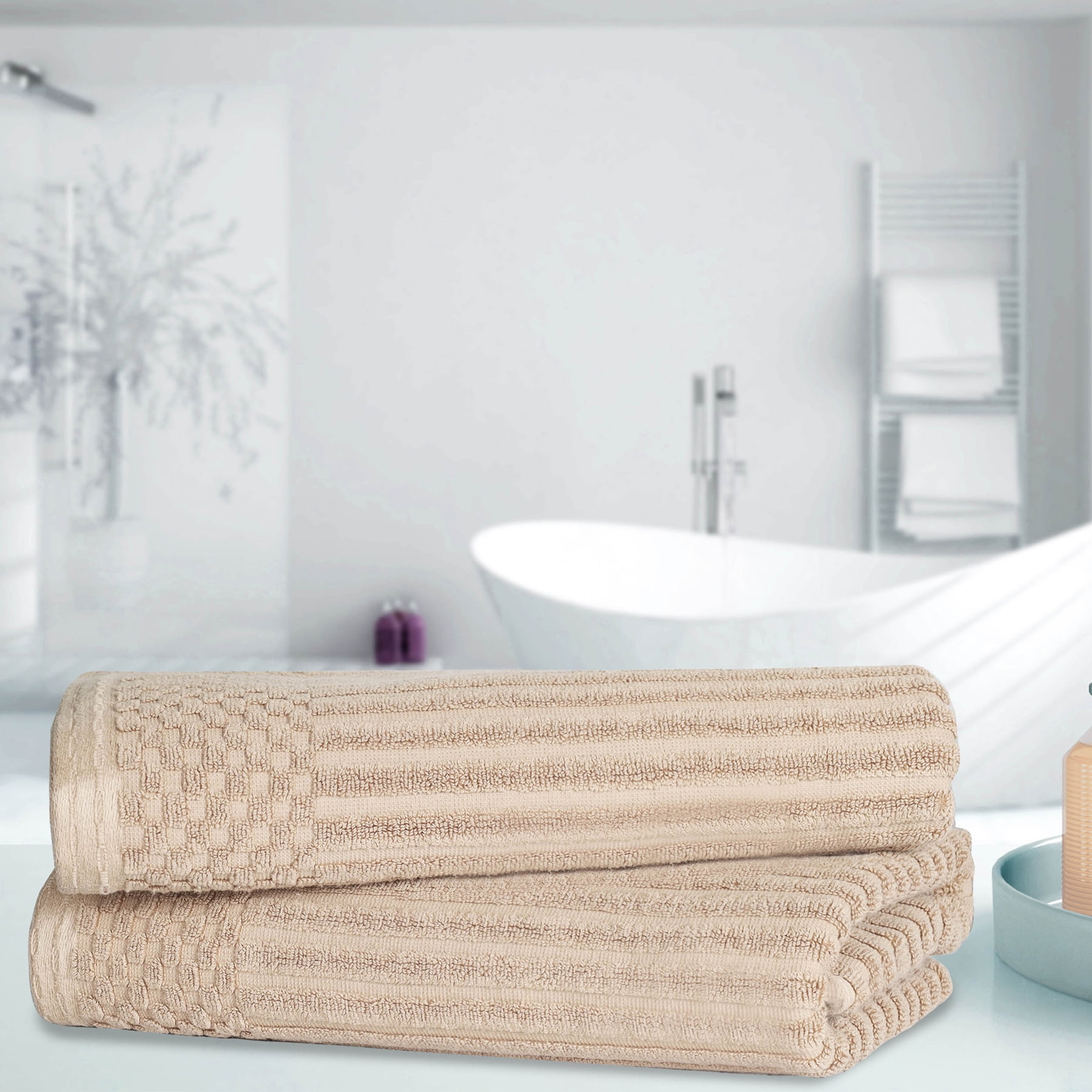 BNM Cotton Ribbed Checkered Bath Towels (Set of 2), Ivory - Walmart.com