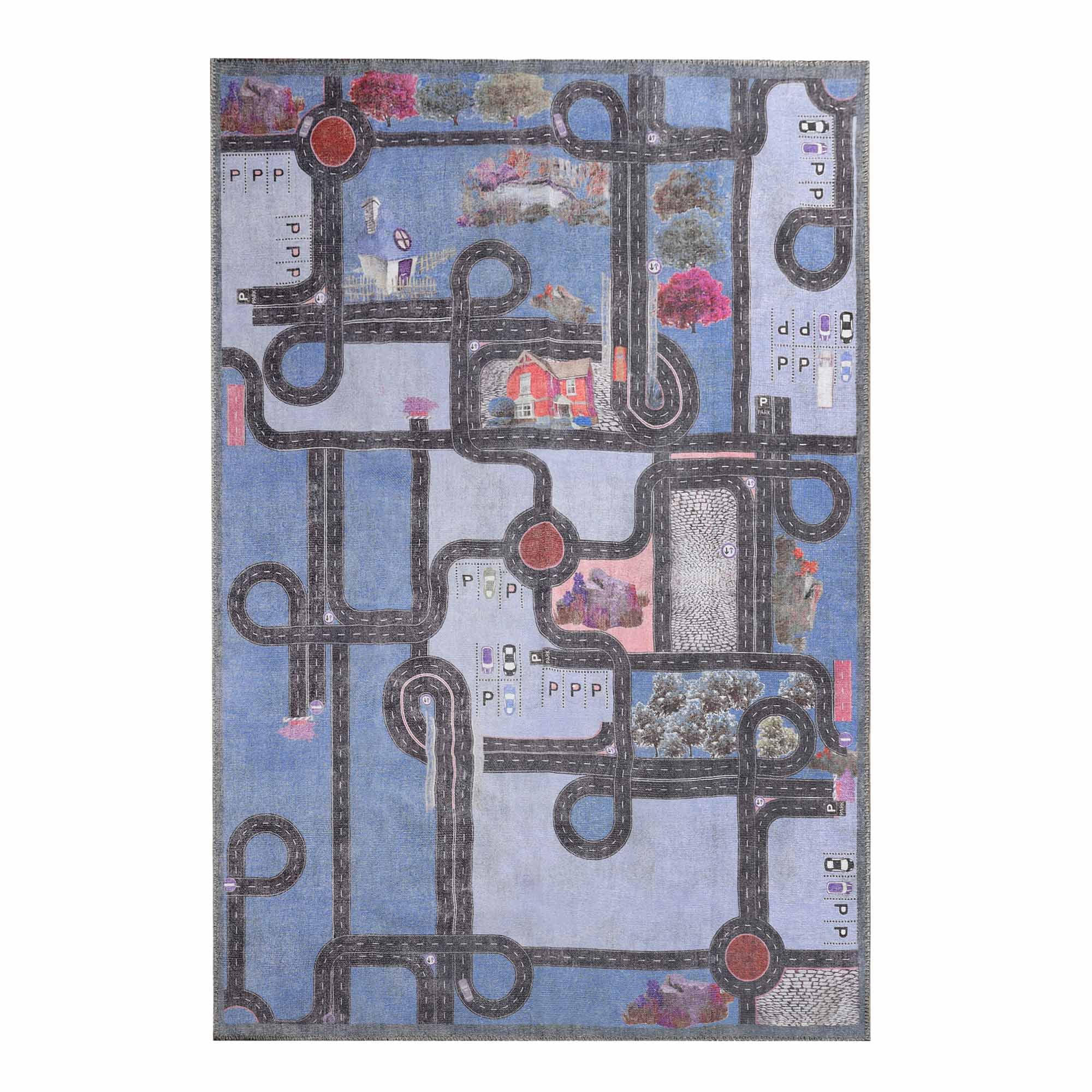 BNM Country Road Kids Indoor Area Rug, 8' x 10', Blue - Walmart.com