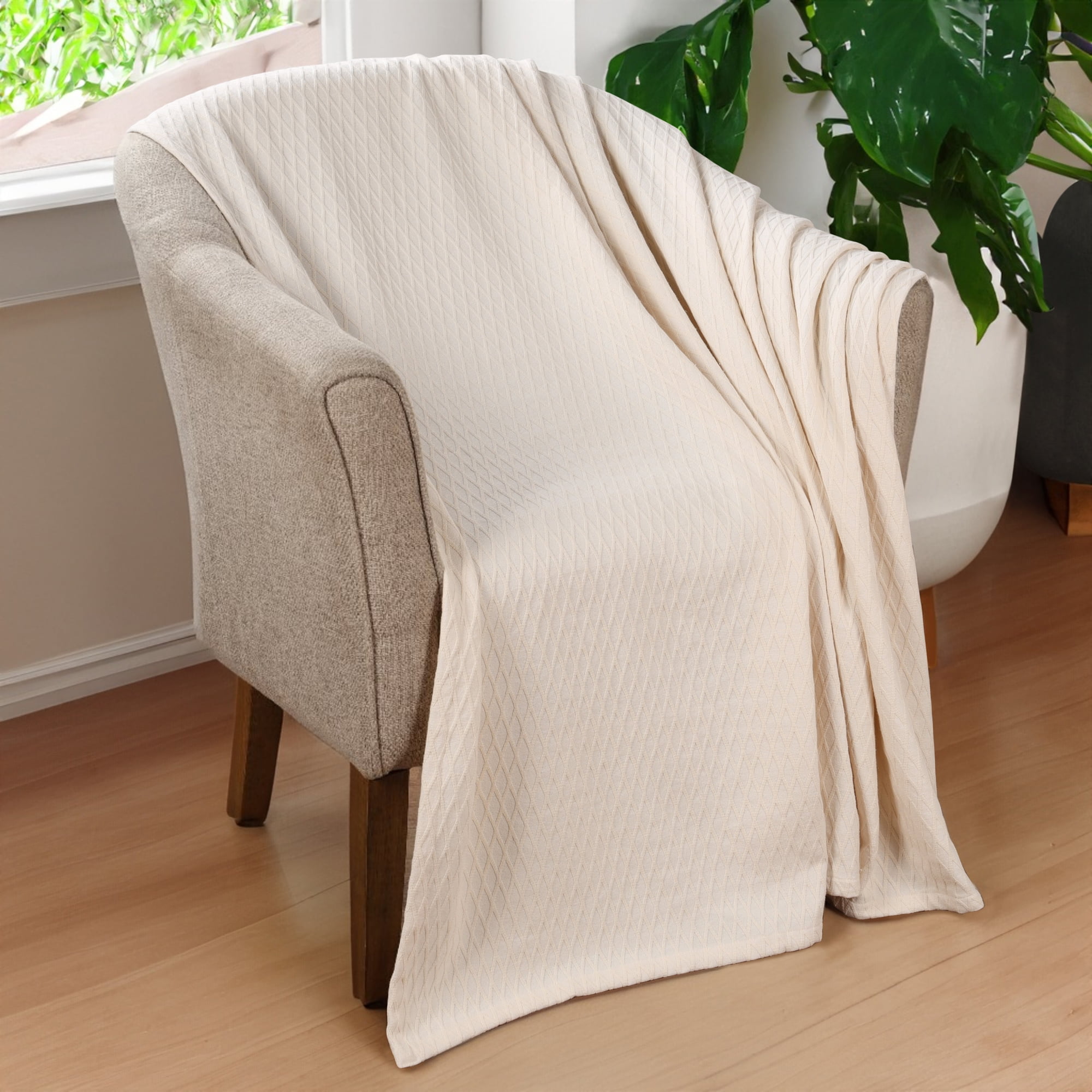 BNM Diamond Cotton Blanket, Throw, Ivory - Walmart.com