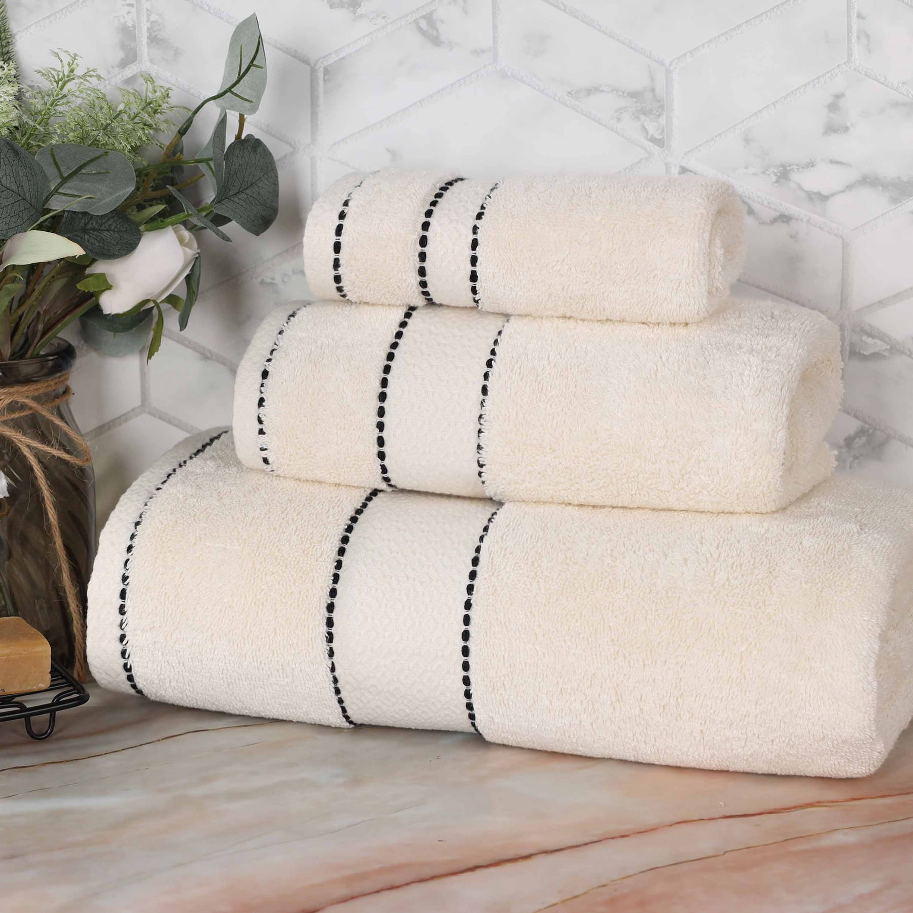 BNM Egypt Produced Giza Cotton Plush 3 Piece Towel Set, Ivory - Walmart.com