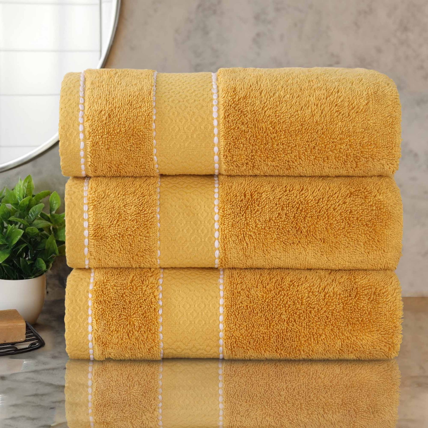 BNM Egypt Produced Giza Cotton Plush Bath Towel Set of 3, Gold ...
