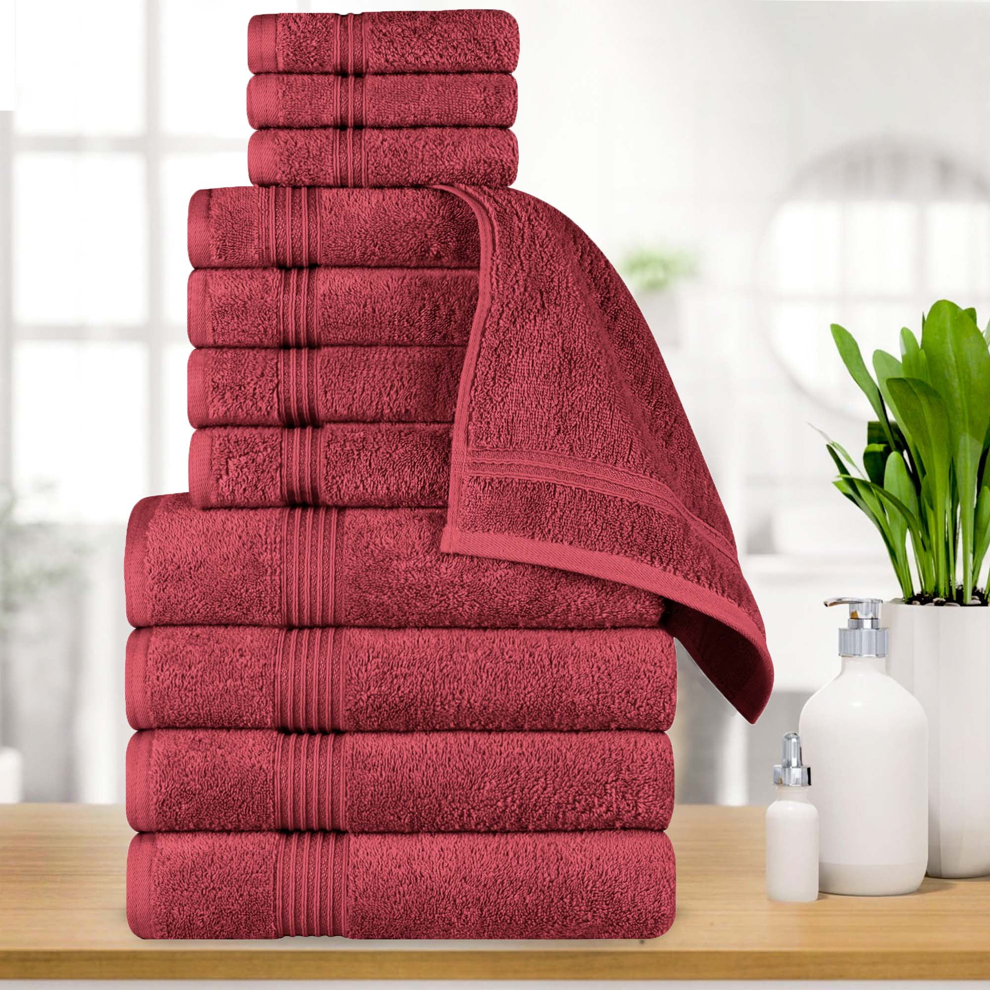 BNM Egyptian Cotton Luxury 12 Piece Towel Set, Burgundy Red - Walmart.com