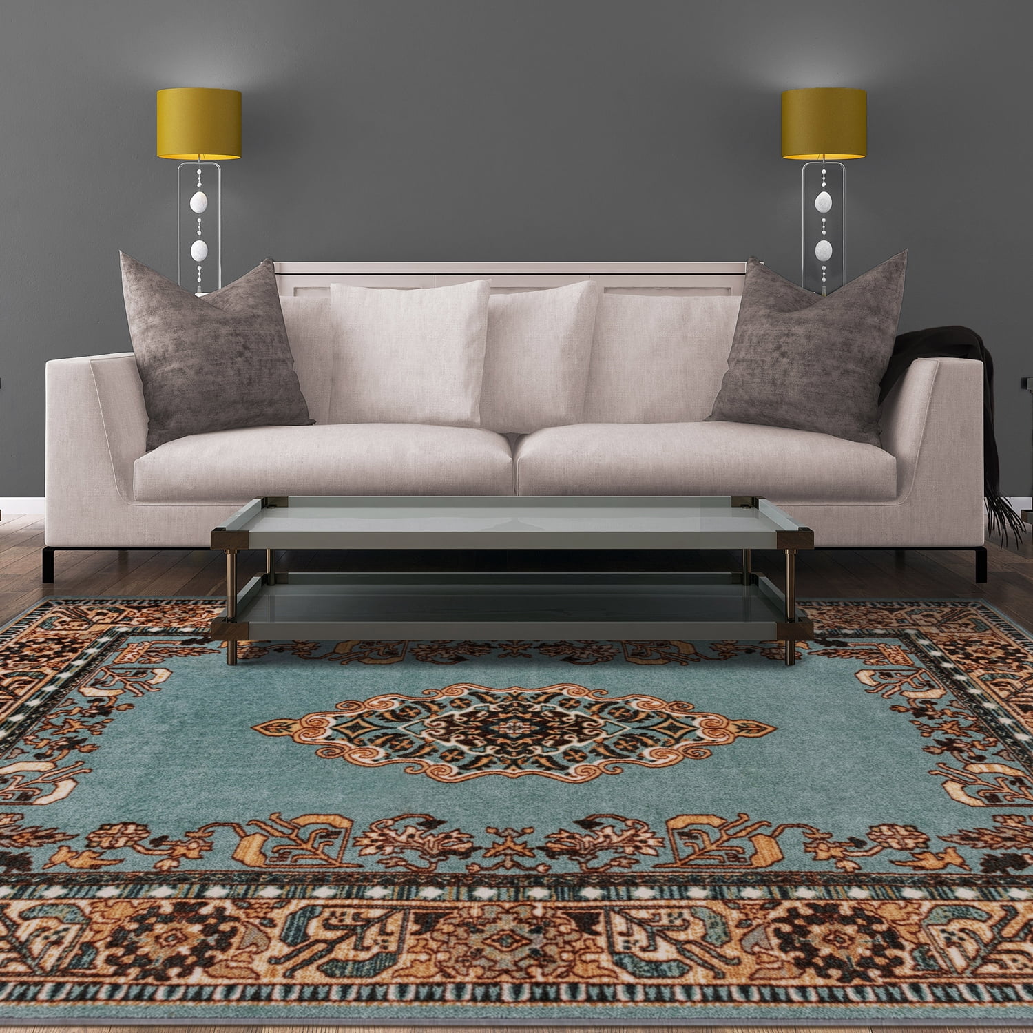 BNM Floral Medallion Washable Indoor Area Rug, 8' x 10', Blue/ Green ...