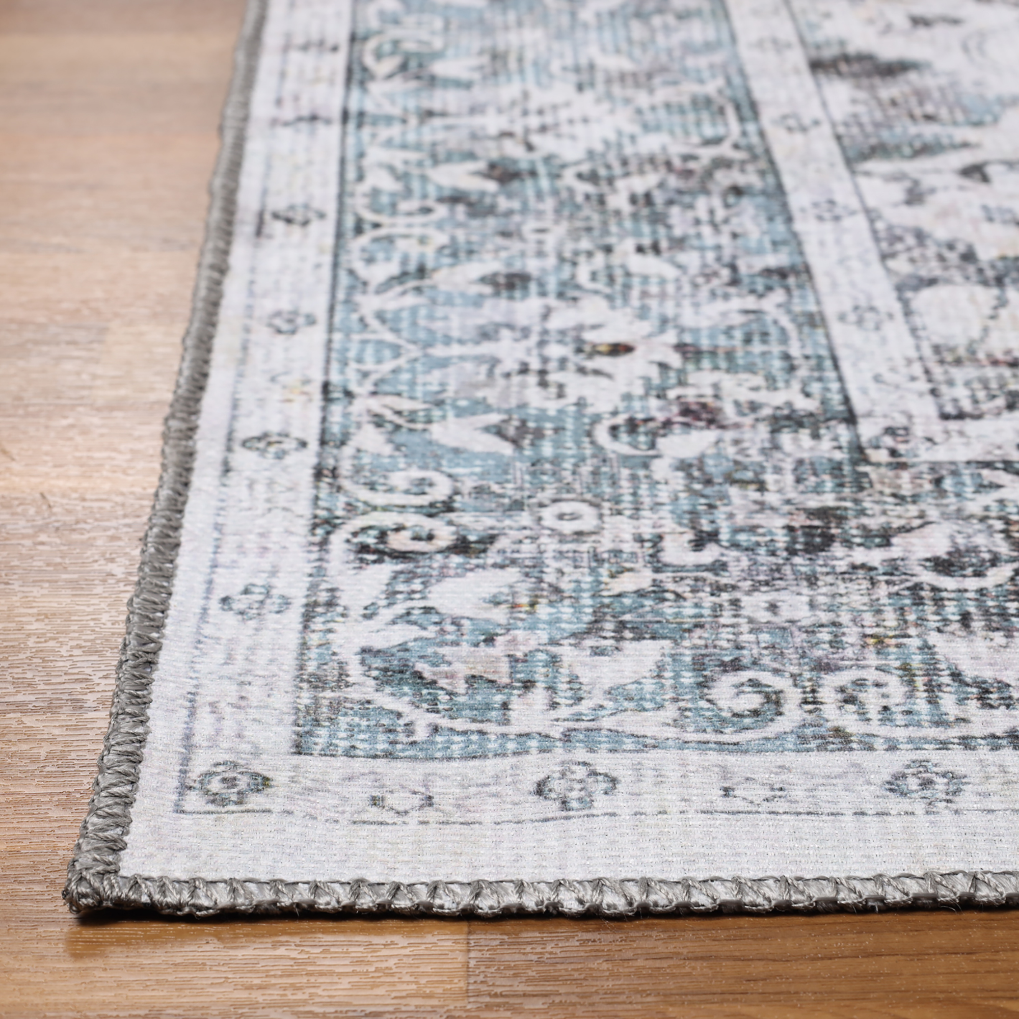 BNM Floral Scroll Border Washable Indoor Area Rug, 3' 6" x 5' 6", Gray ...