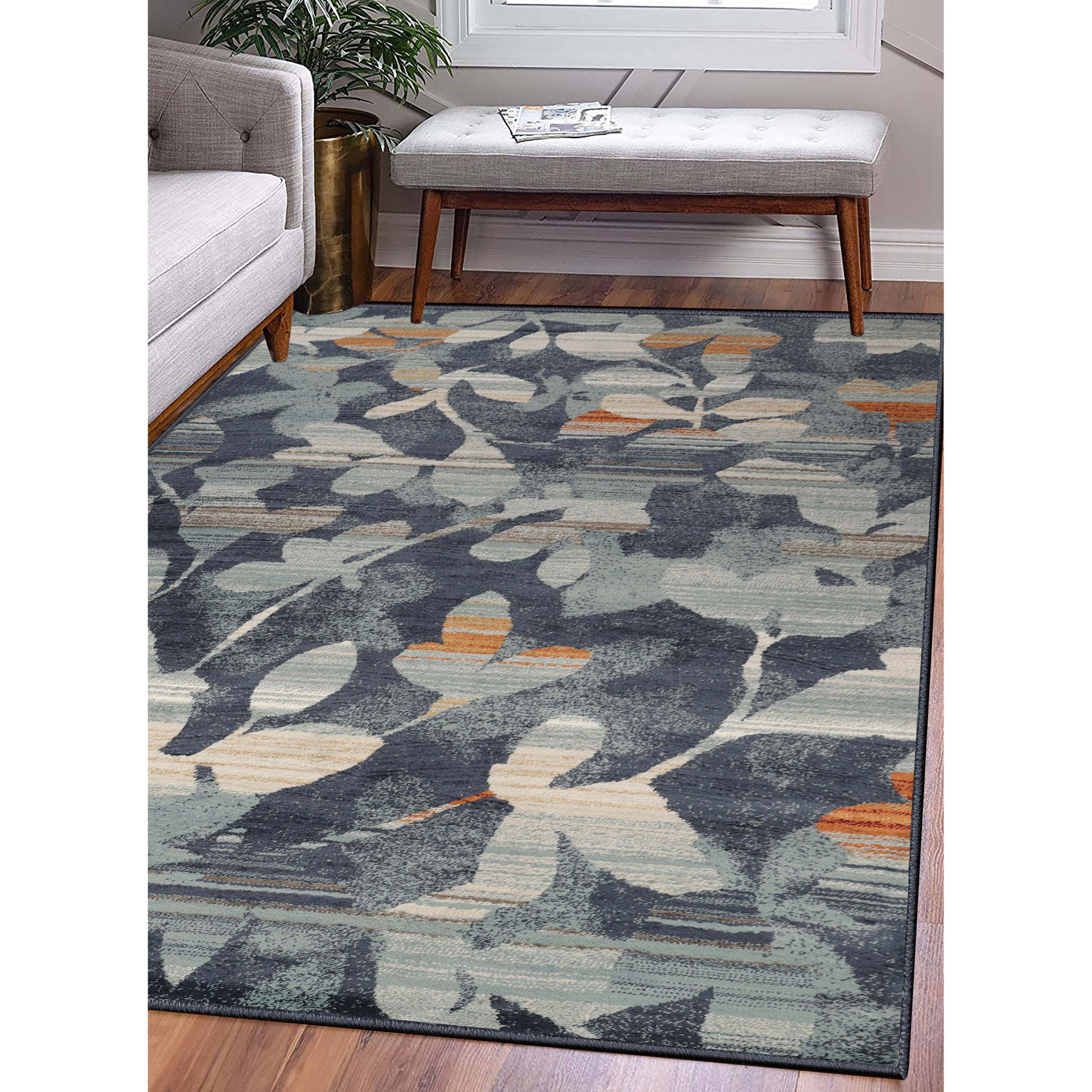 BNM Floral Vintage Leaves Indoor Area Rug, 8' x 10', Blue - Walmart.com