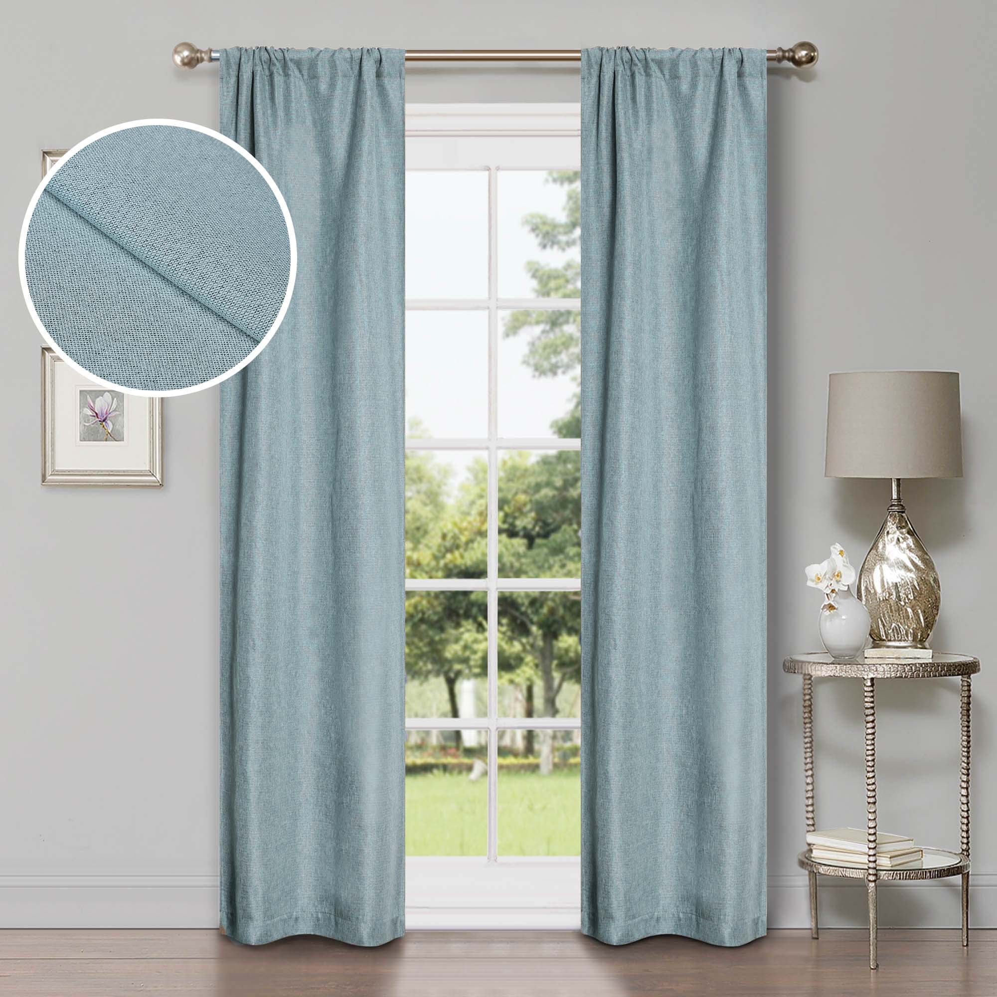BNM Linen Pattern Blackout Curtains, Set of 2, 26" x 84", Teal ...