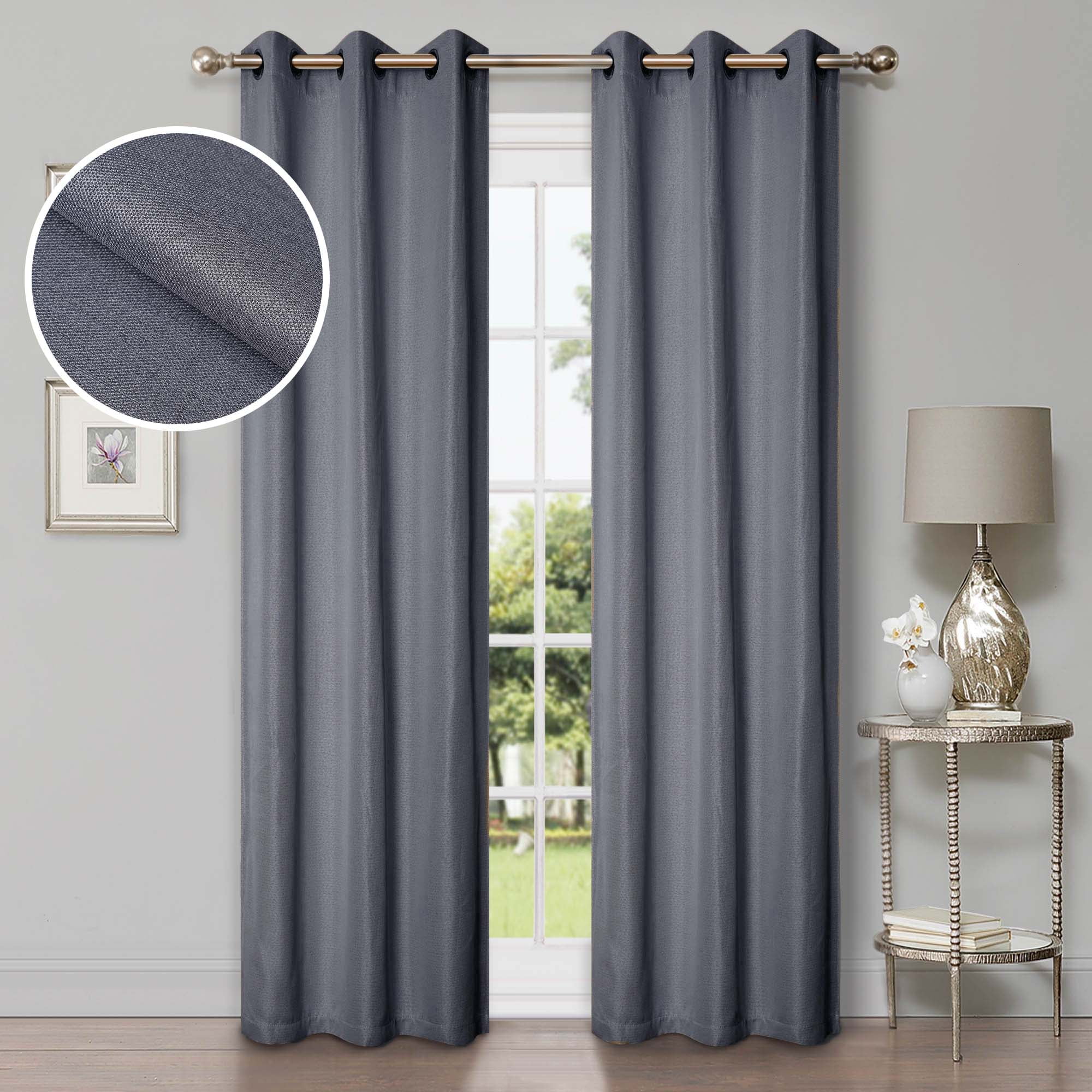 BNM Linen Pattern Blackout Curtains, Set of 2, 42" x 96", Charcoal ...