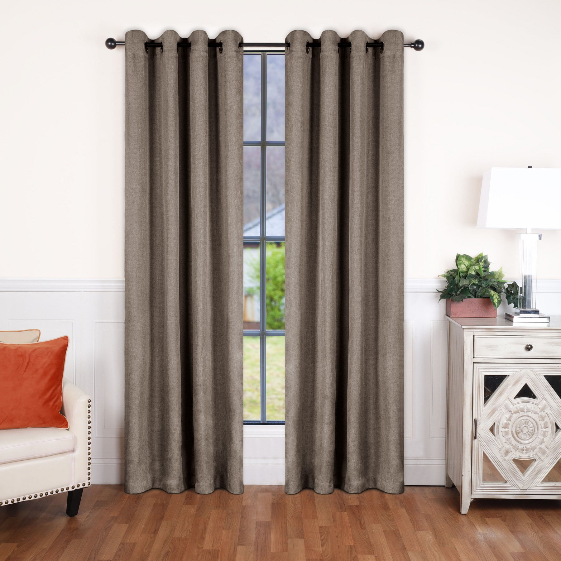 BNM Linen Pattern Blackout Curtains, Set of 2, 52" X 72", Coriander ...