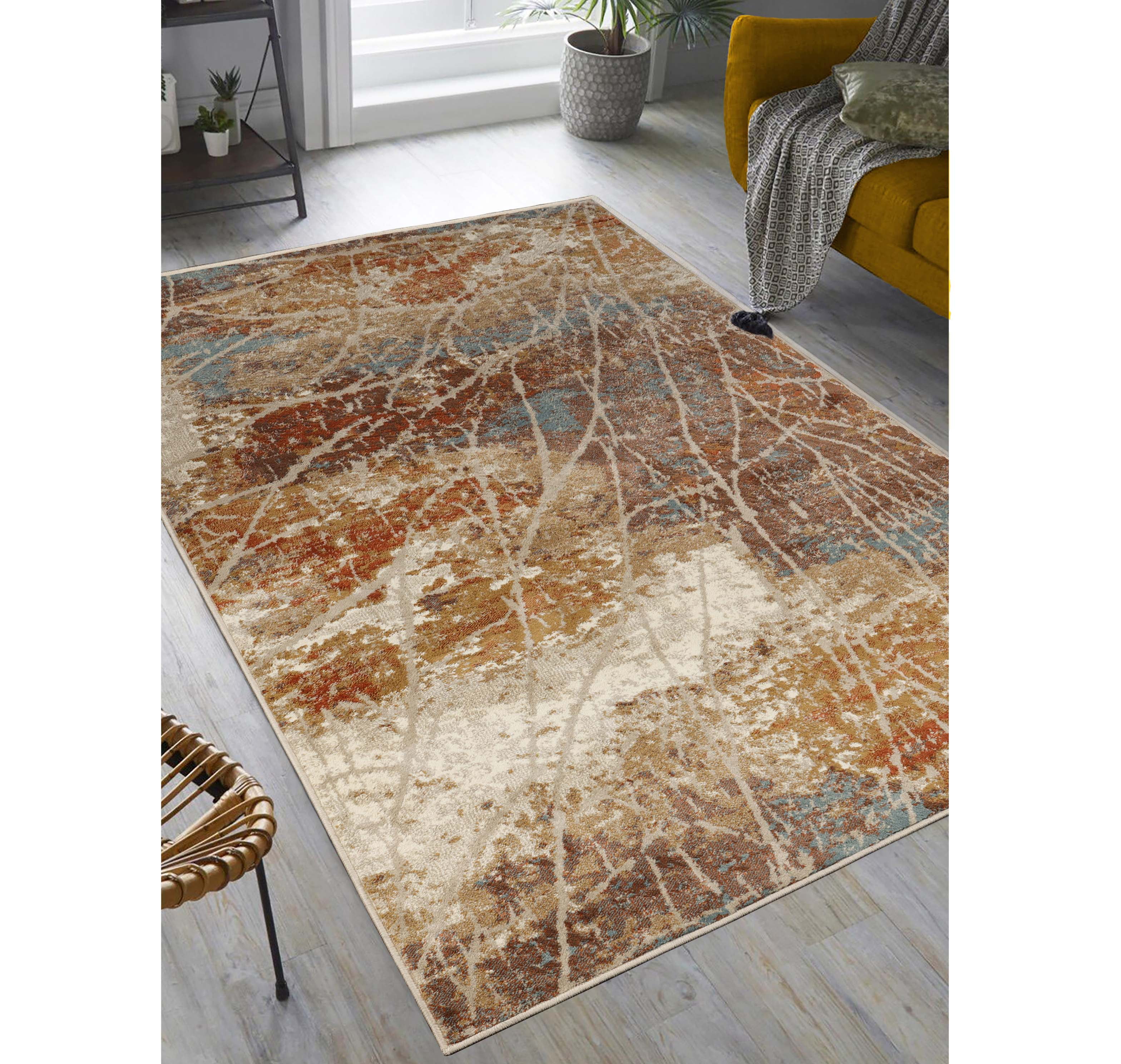 BNM Modern Abstract Distressed Cracks Indoor Area Rug, 8' x 10', Rust ...