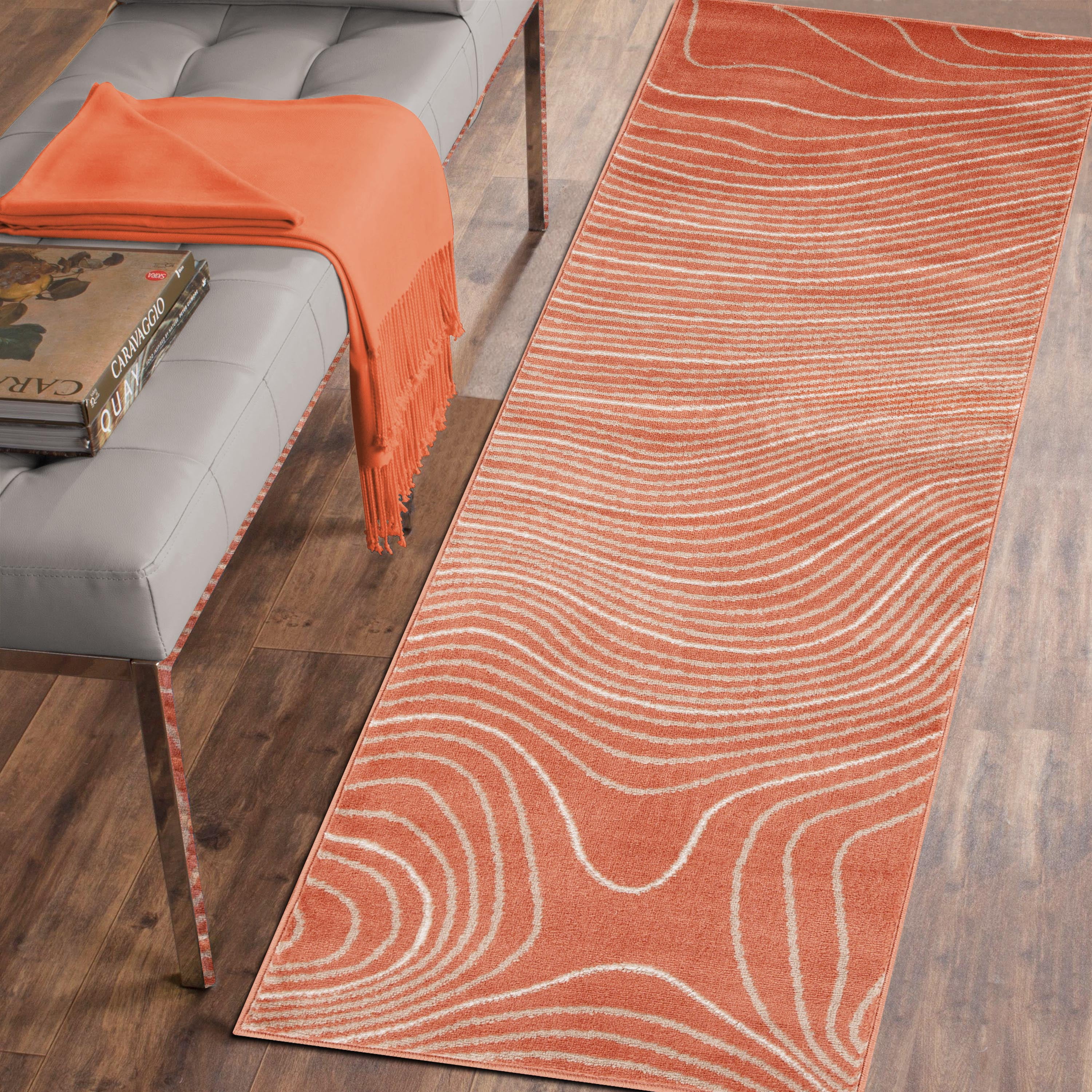 BNM Modern Abstract Wood Grain Runner, 2'7" x 8', Coral - Walmart.com
