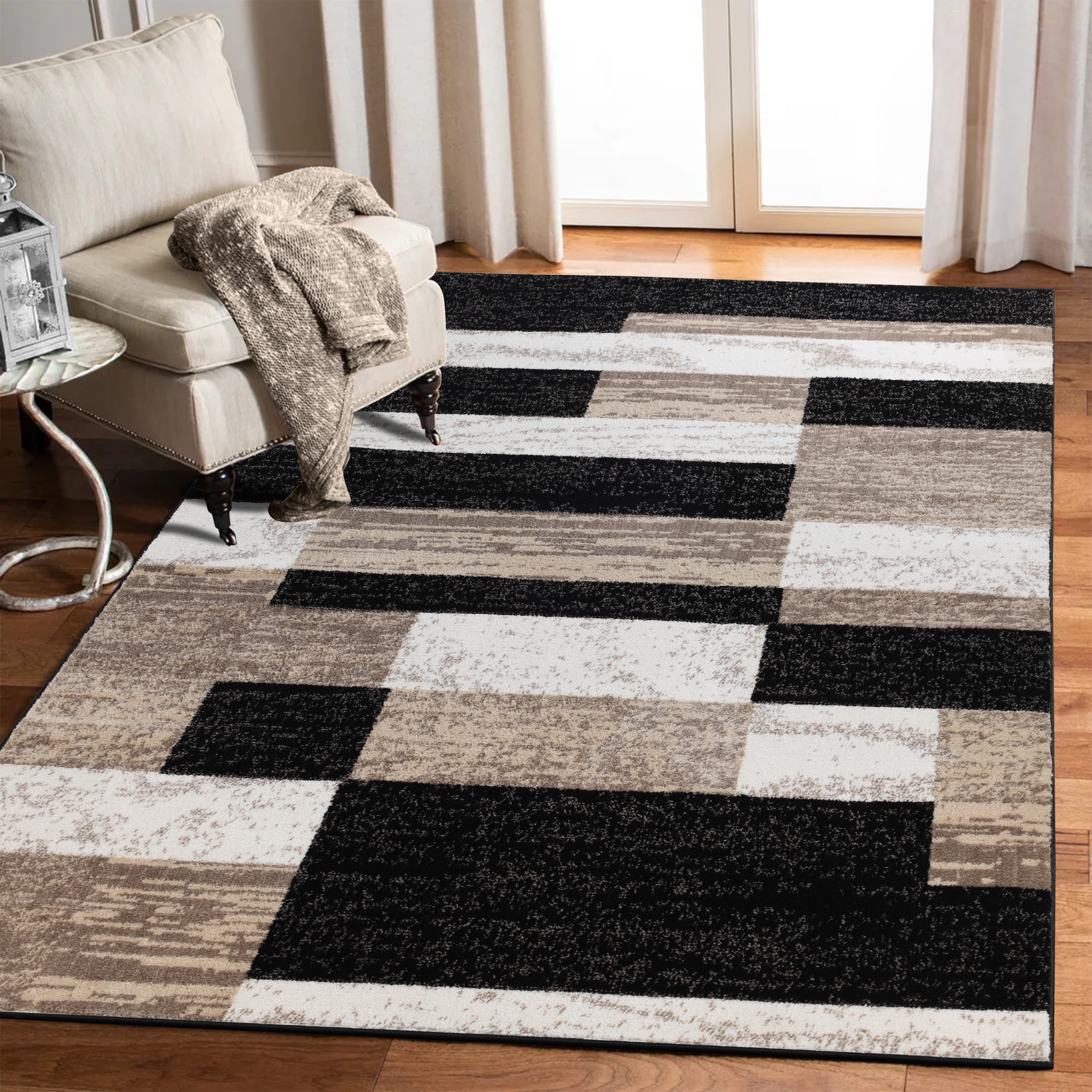 BNM Modern Color Block Indoor Area Rug, 8' x 10', Ivory-Beige - Walmart.com