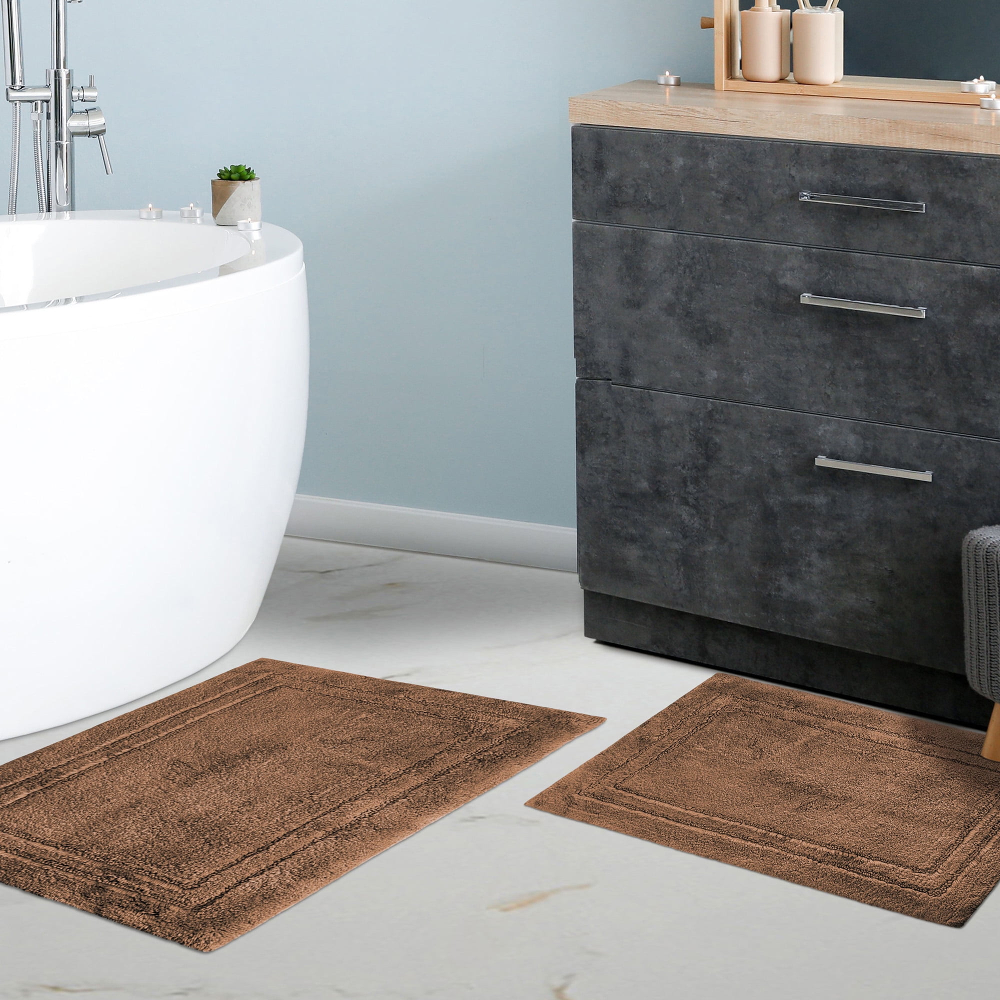 BNM Non-Slip Washable Bath Rug Set, 20" x 30", 24" x 36", Chocolate ...