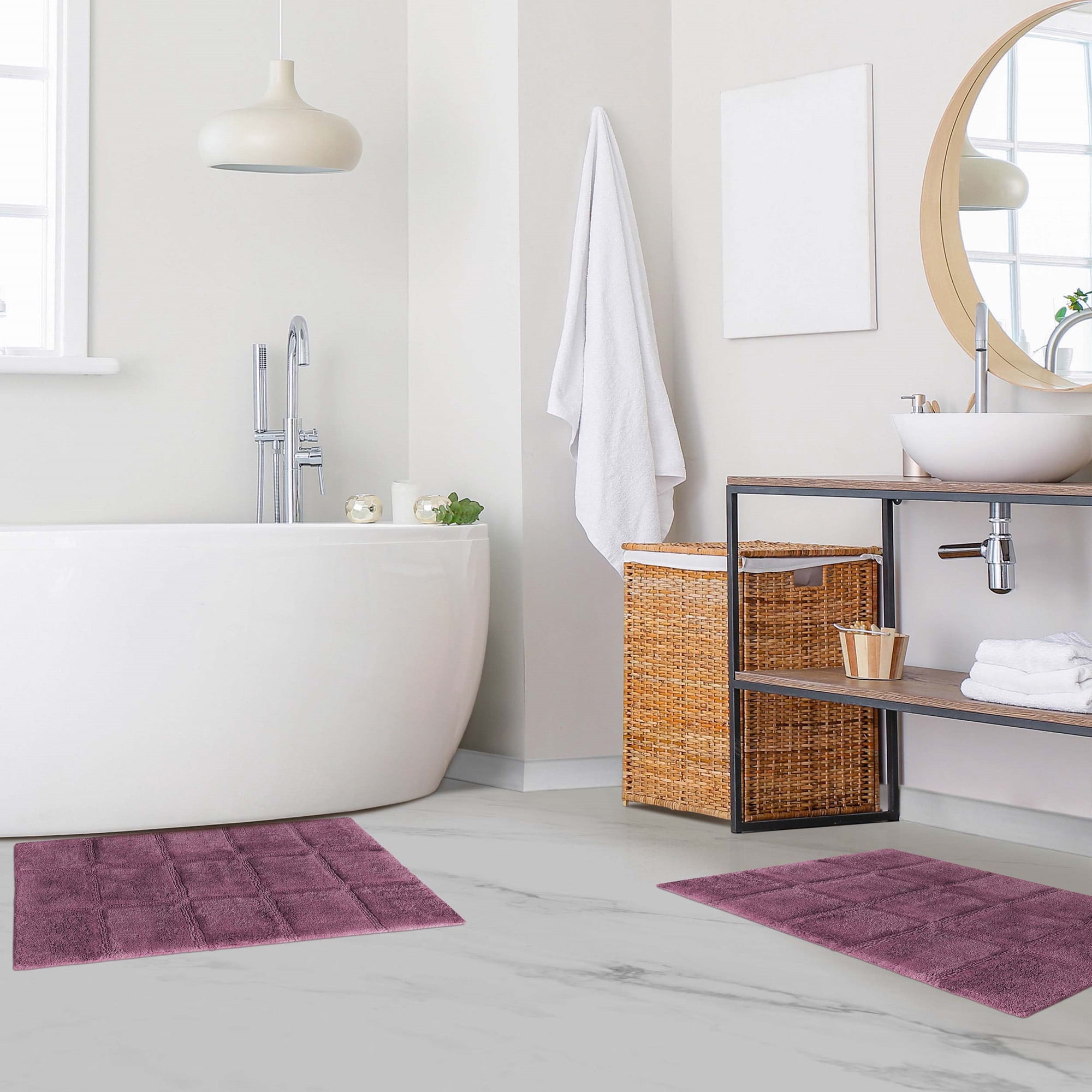 BNM Non-Slip Washable Bath Rug Set, 20" x 30", 24" x 36", Plum ...
