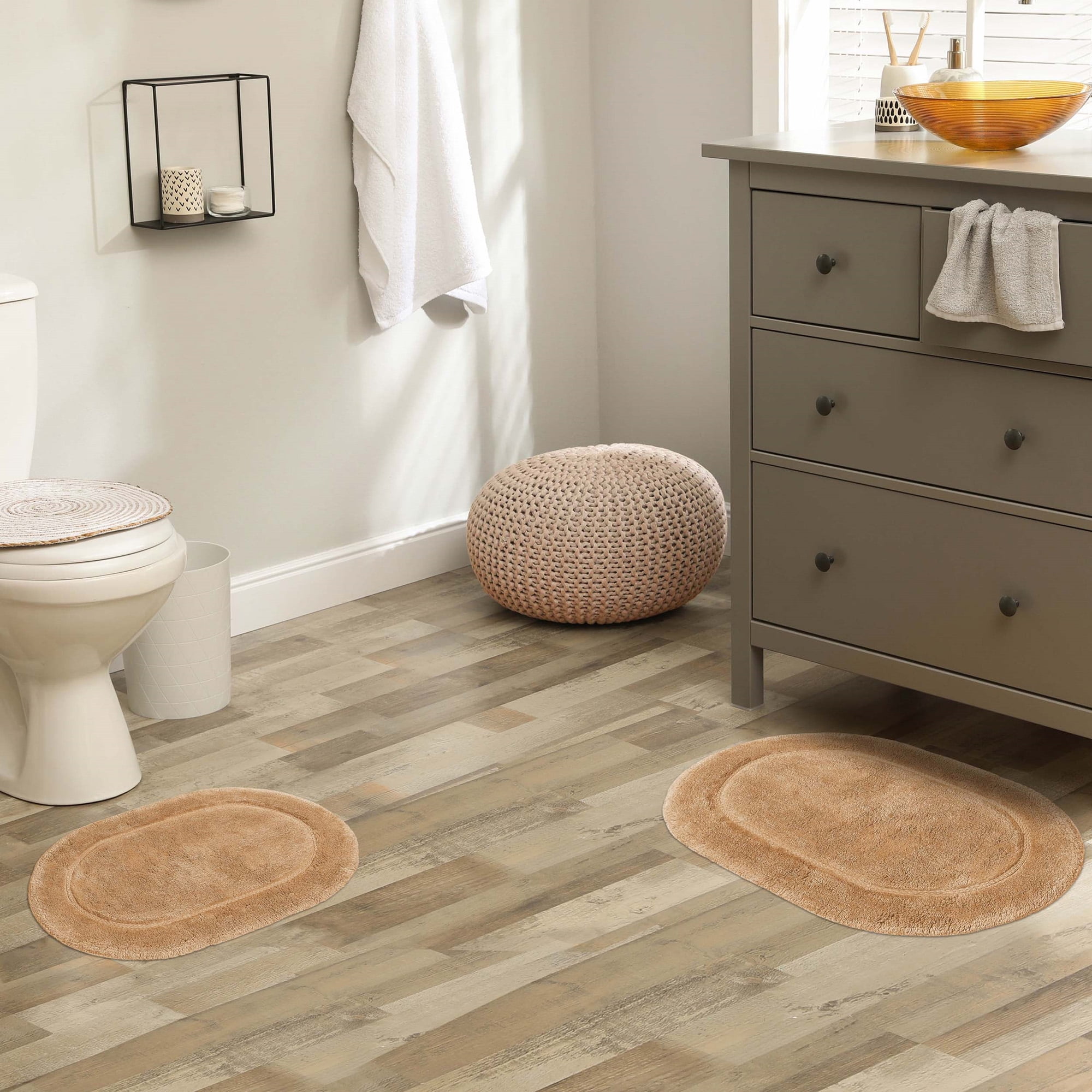 BNM Non-Slip Washable Bath Rug Set, 20" x 30", 24" x 36", Toast ...