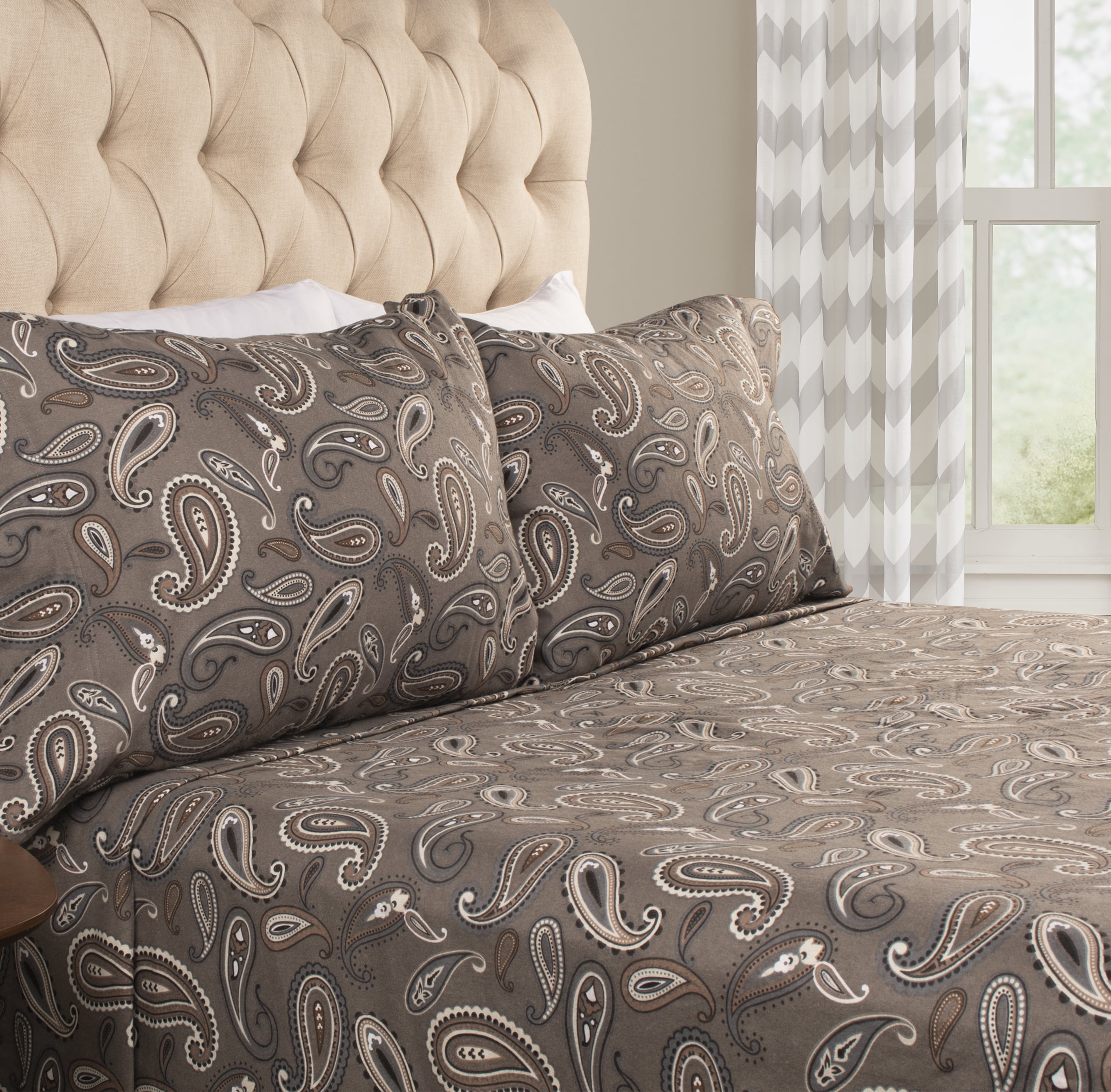BNM Premium Flannel Cotton Paisley Sheet Set, Queen Size, Grey ...