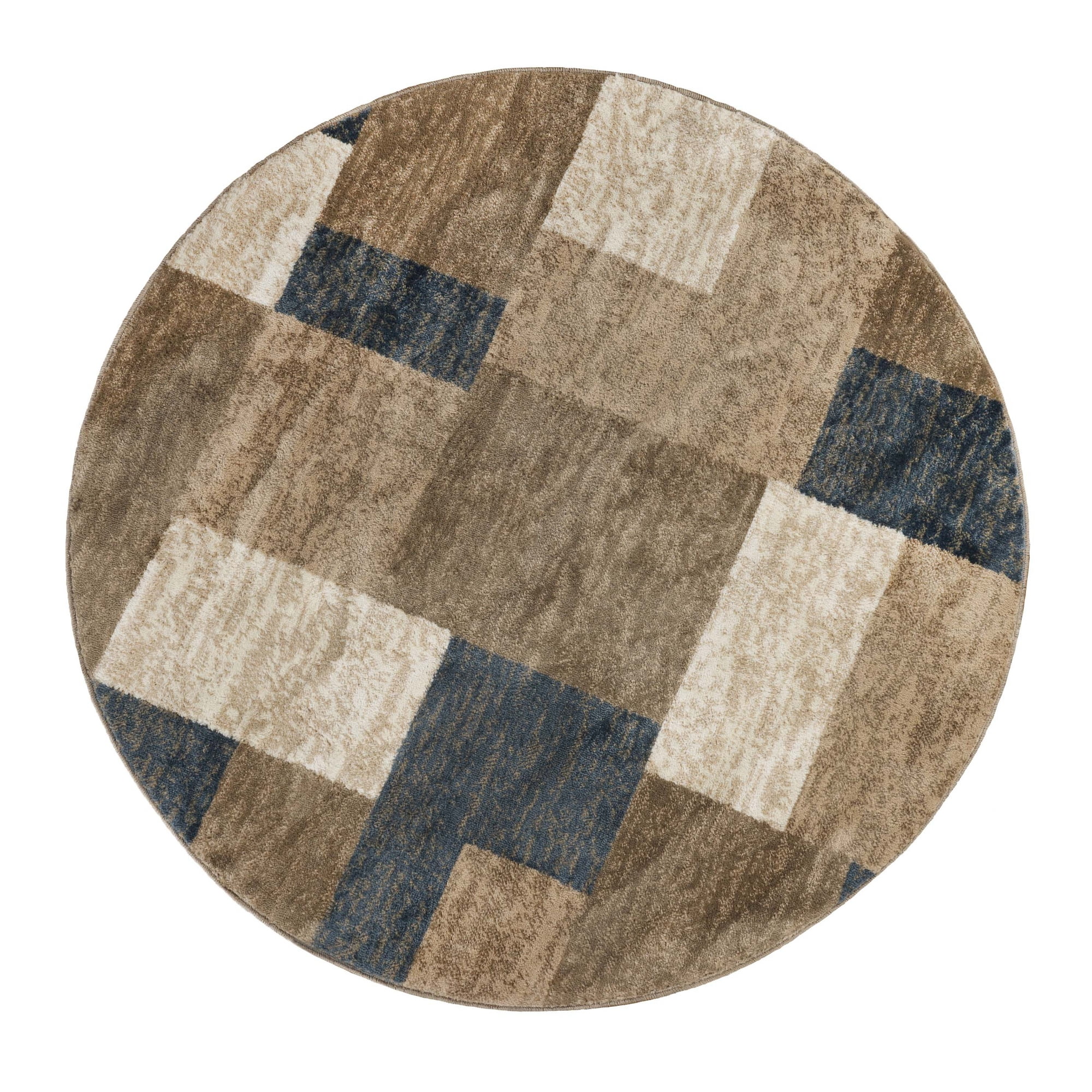 BNM Plush Geometric Indoor Area Rug, Beige/ Blue, 8' Round - Walmart.com